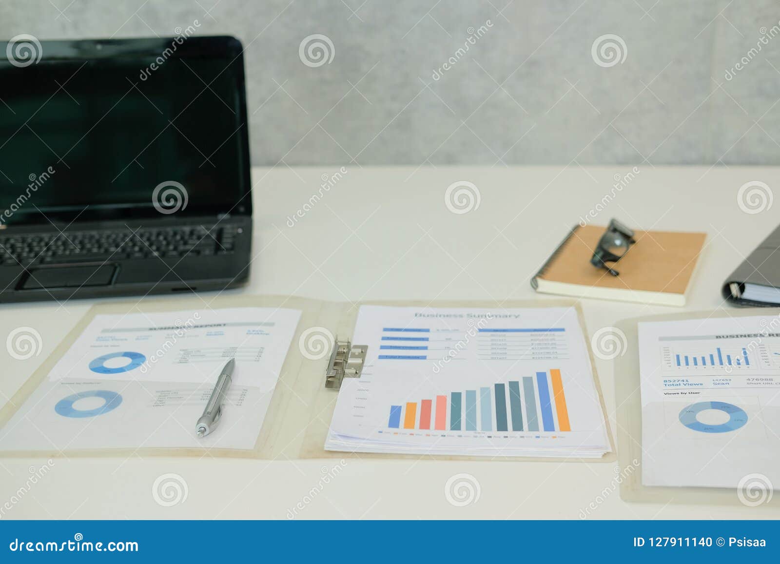 Document Computer on Desk at Office Workplace. Business Workspace Stock ...