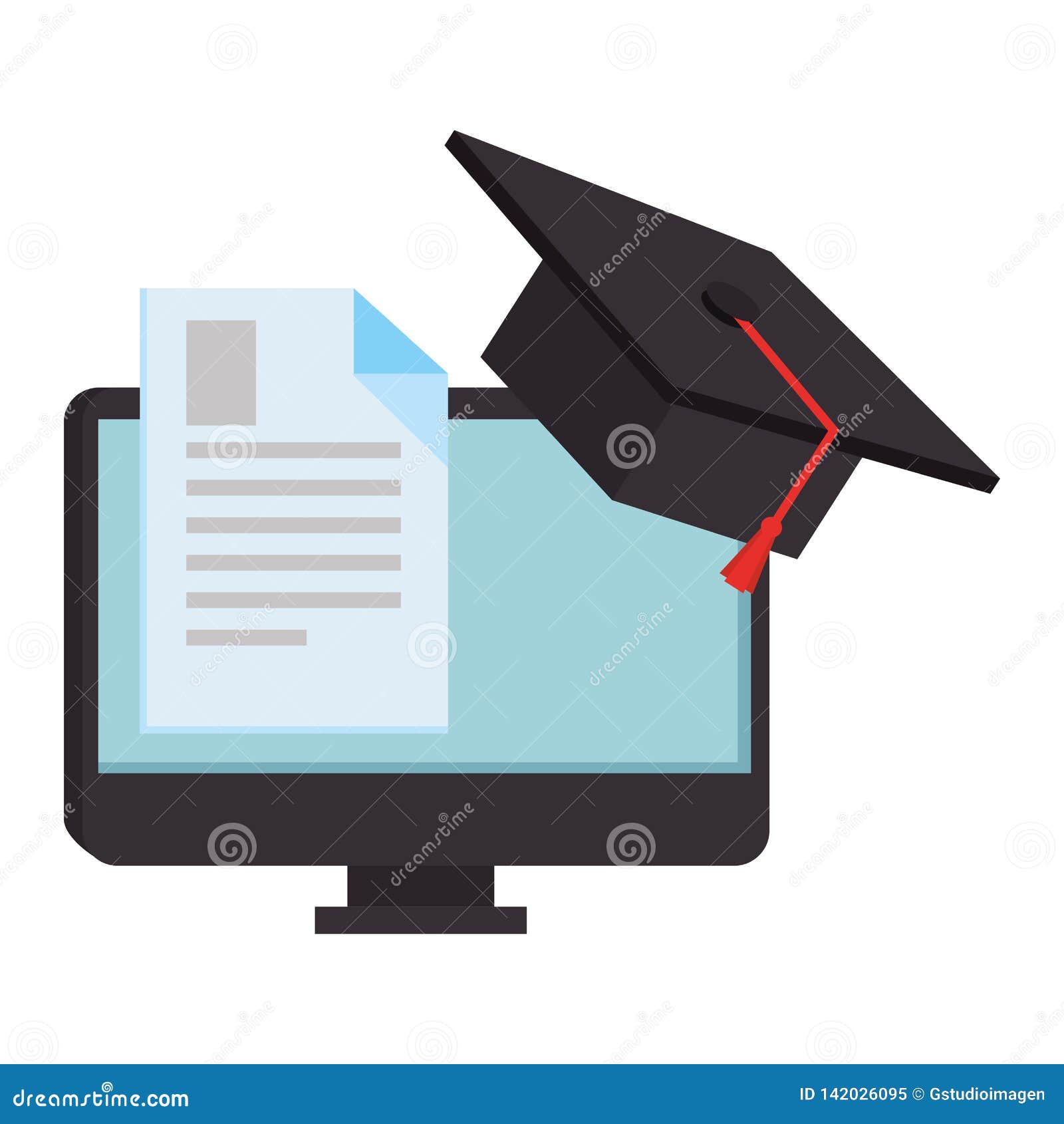 Document with Computer and Hat Graduation Stock Vector - Illustration ...