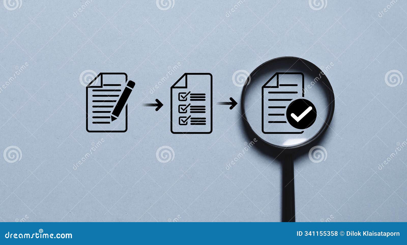 Document with Correct Sign Mark Inside of Magnifier Glass for Prepare ...