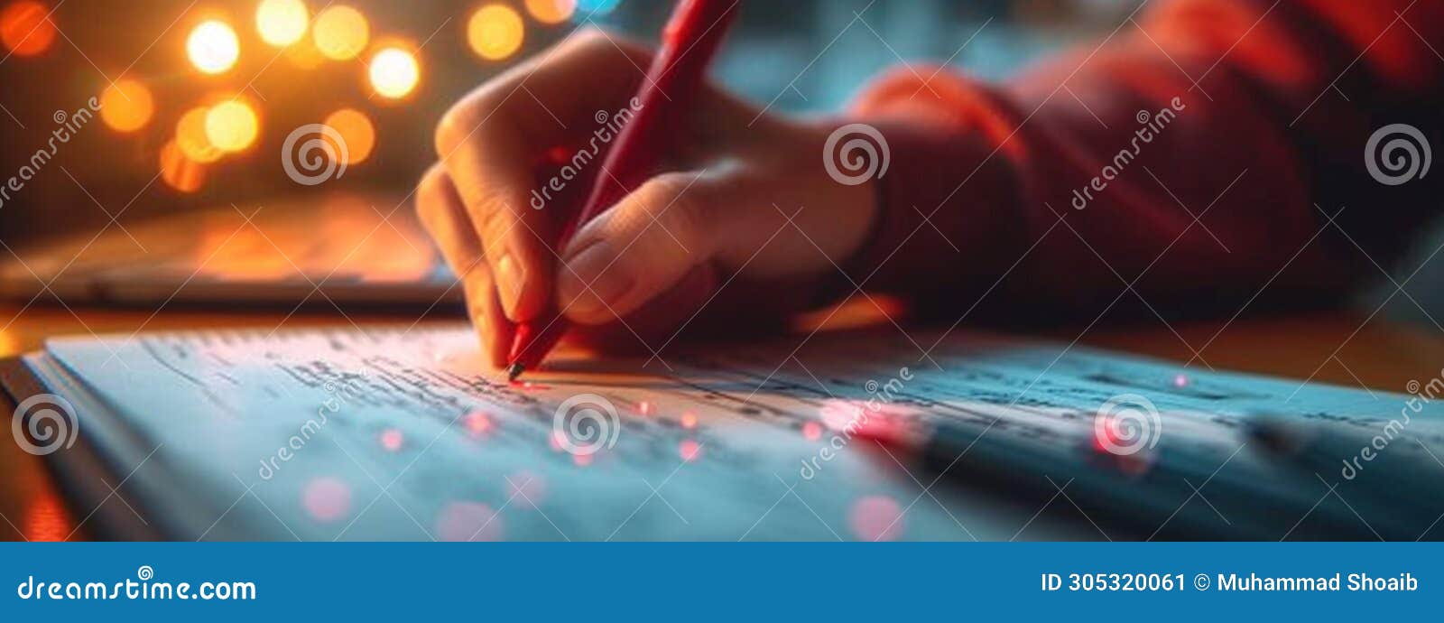 Document Corrections Hand with Red Pen, Keyboard, Blurred Background ...