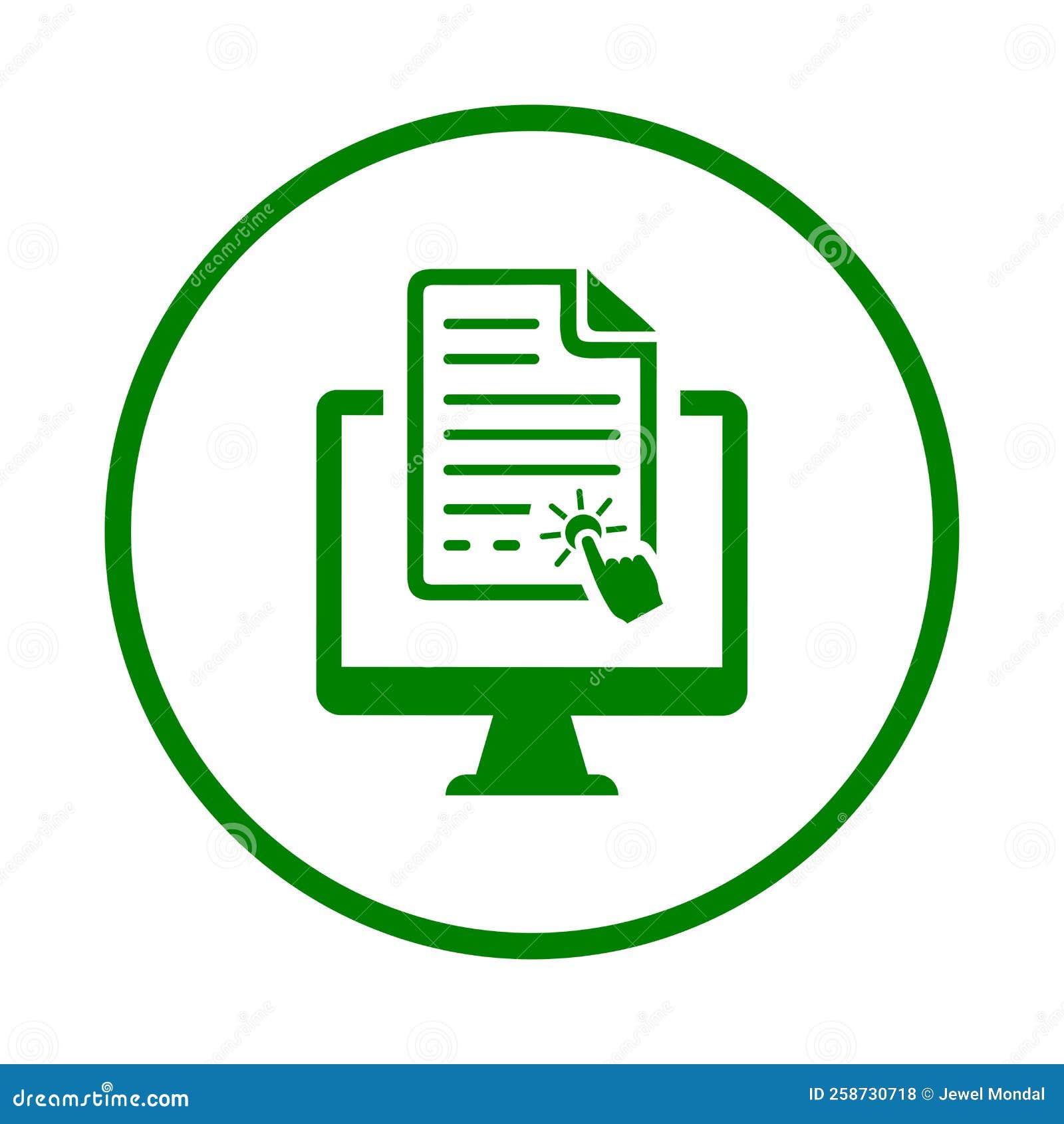 Document, Cursor, Desktop Icon. Green Vector Sketch Stock Illustration ...