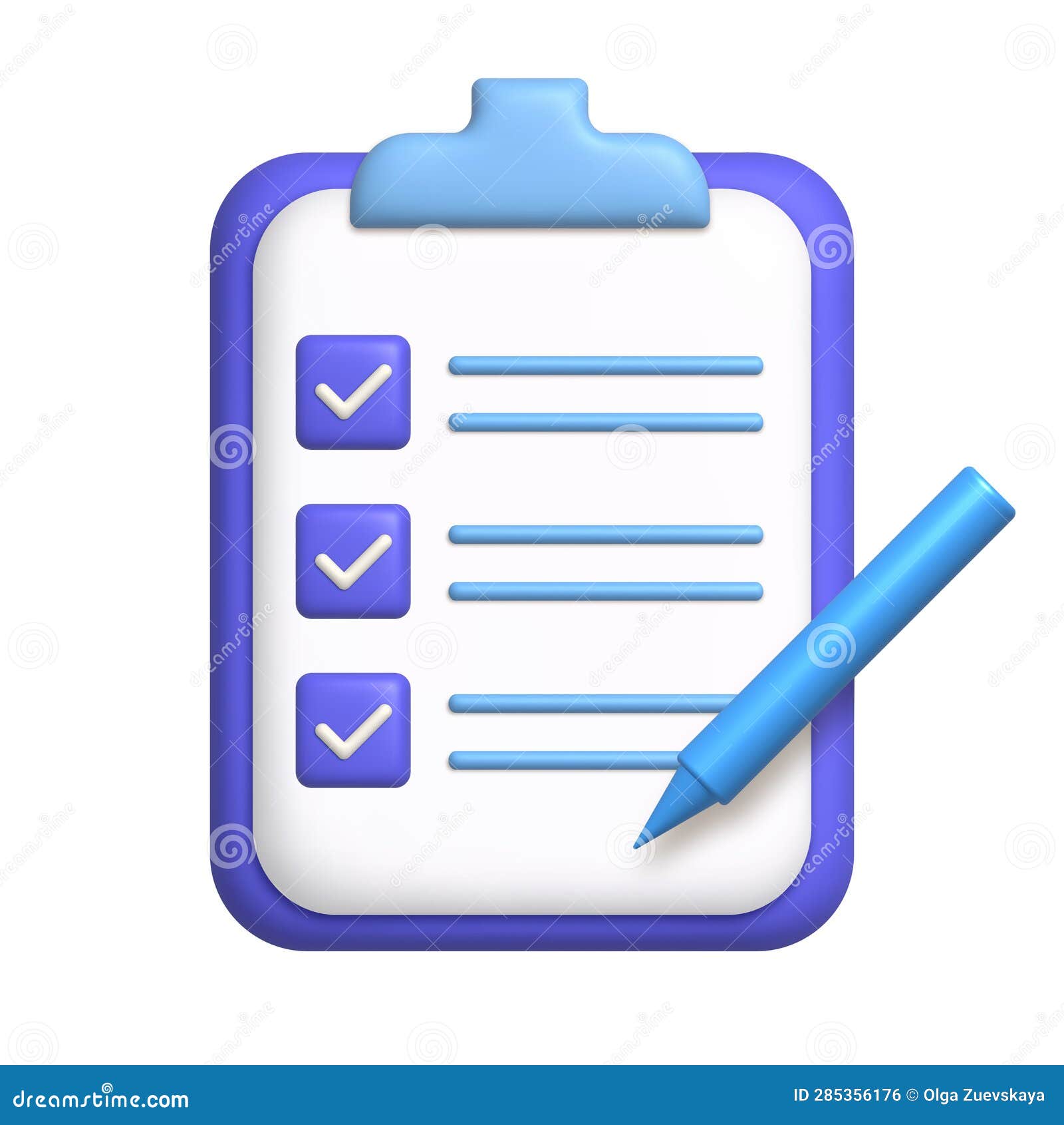 Document 3d Icon. Sheet of Paper on Clipboard with Pen. To-do List ...