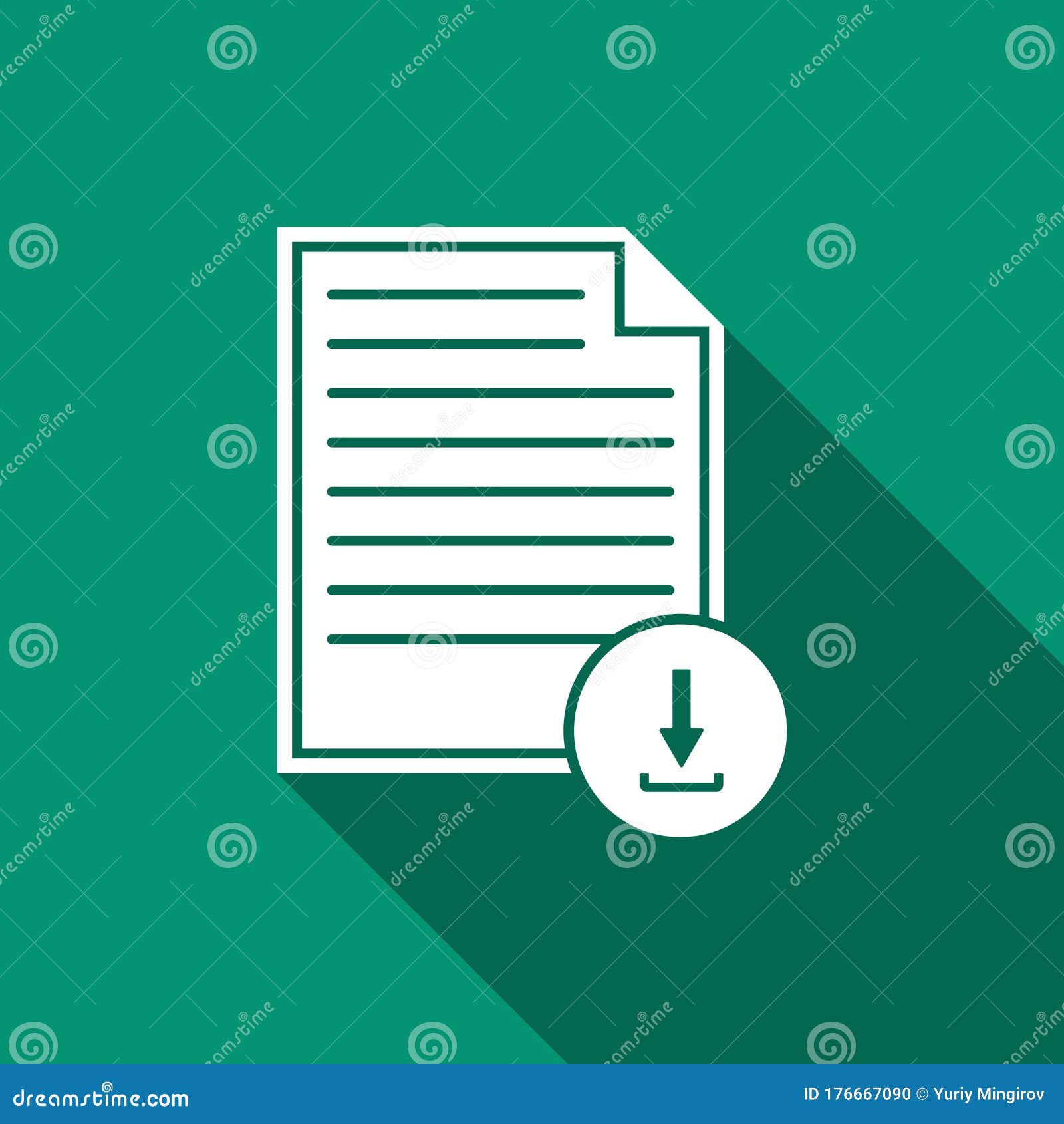 Document with Download Sign Icon Isolated with Long Shadow. File ...