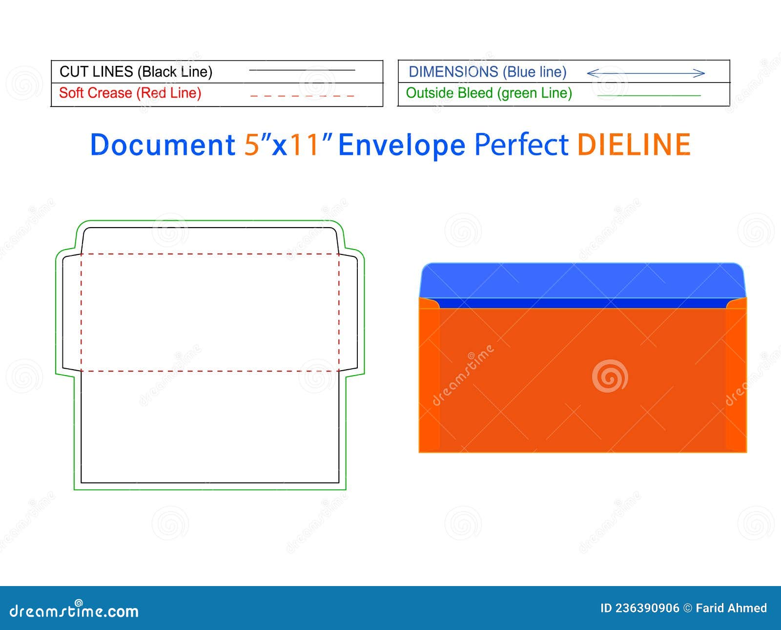 Document Envelope 5x11 Inch Dieline Template and 3D Envelope Editable ...
