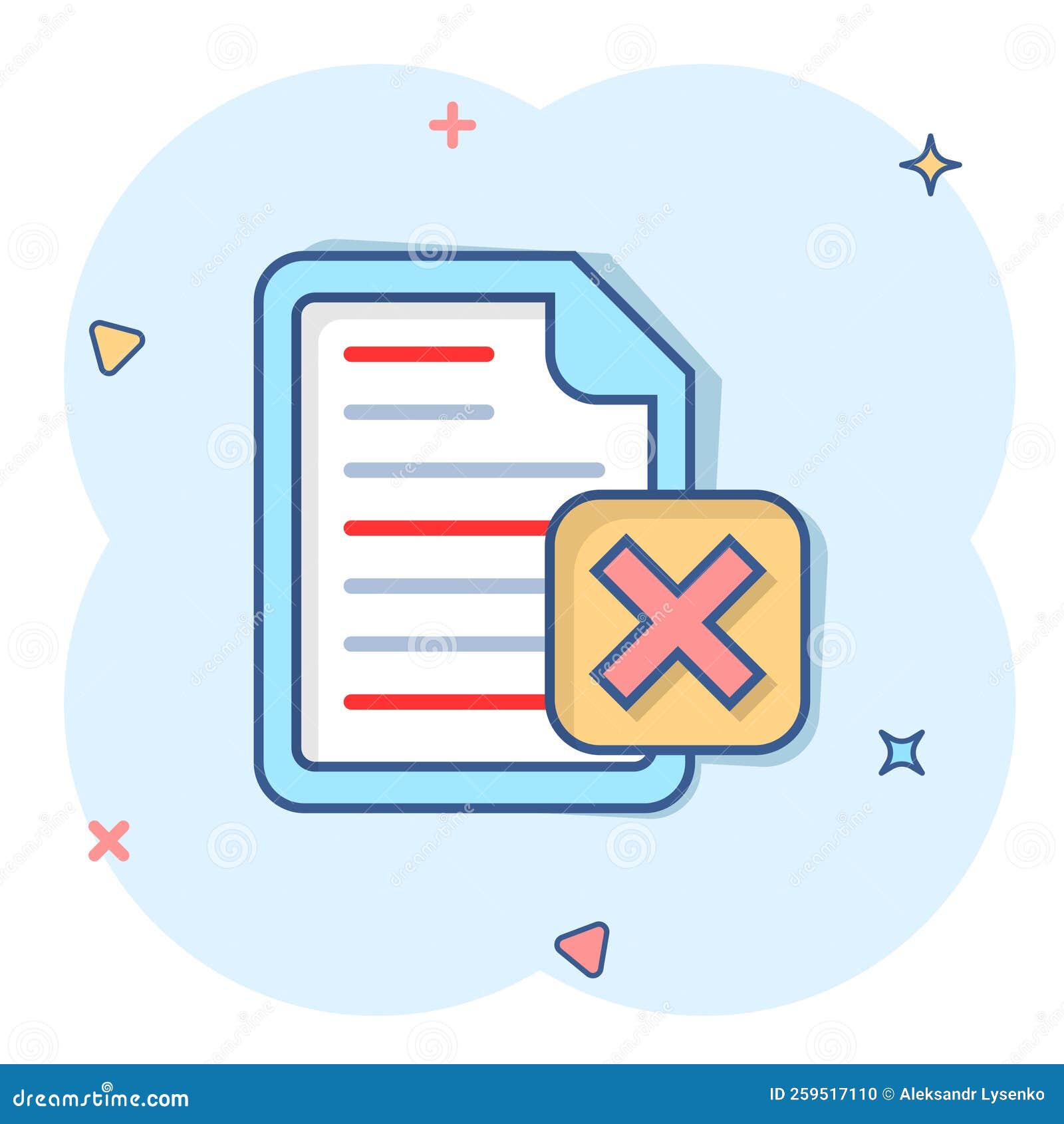 Document Error Icon in Comic Style. Broken Report Cartoon Vector ...