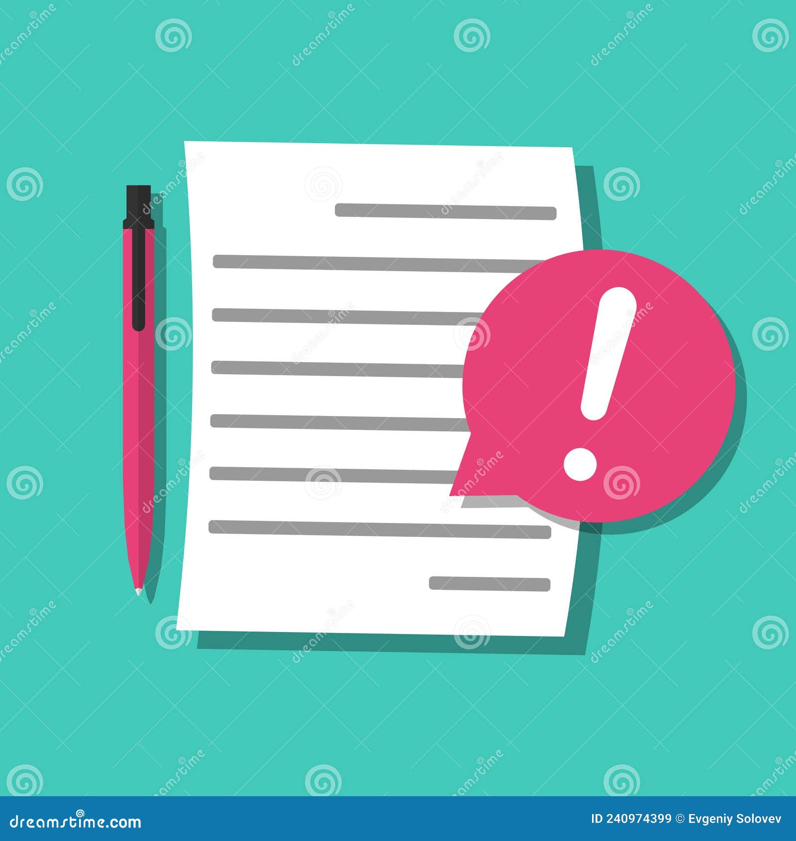 Document Error Warning. Text File and Notification, Flat Design, Exclamation Mark on Document ...