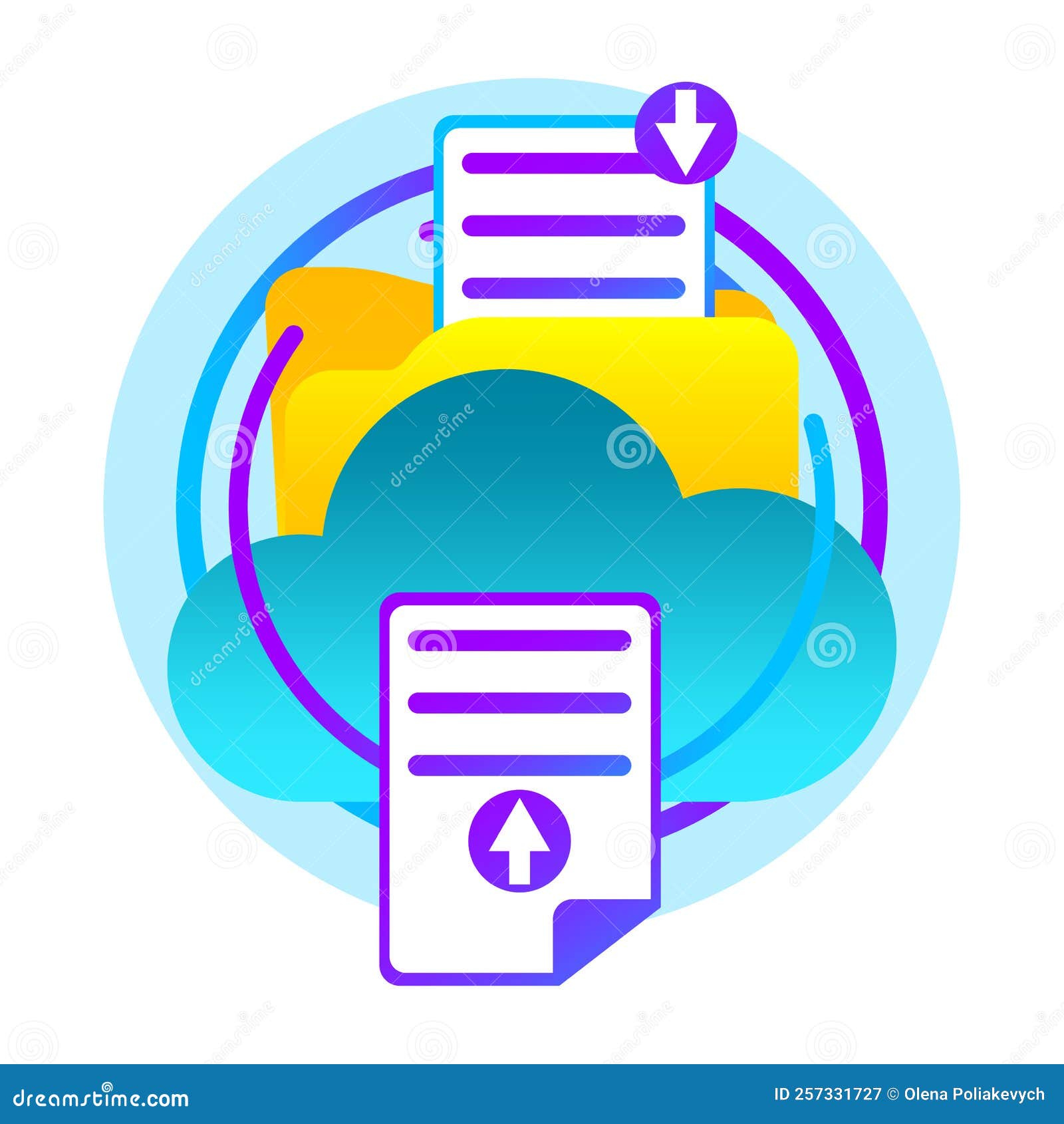 Document Exchange Vector Render Illustration. Cloud Technology. Vector ...