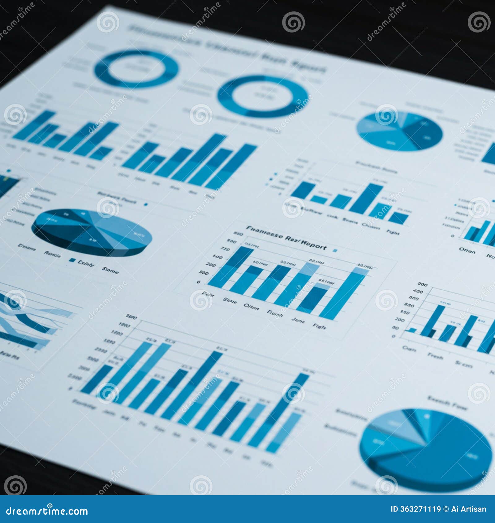 A Document Featuring Various Data Visualizations, Including Pie Charts, Bar Graphs Royalty-Free ...