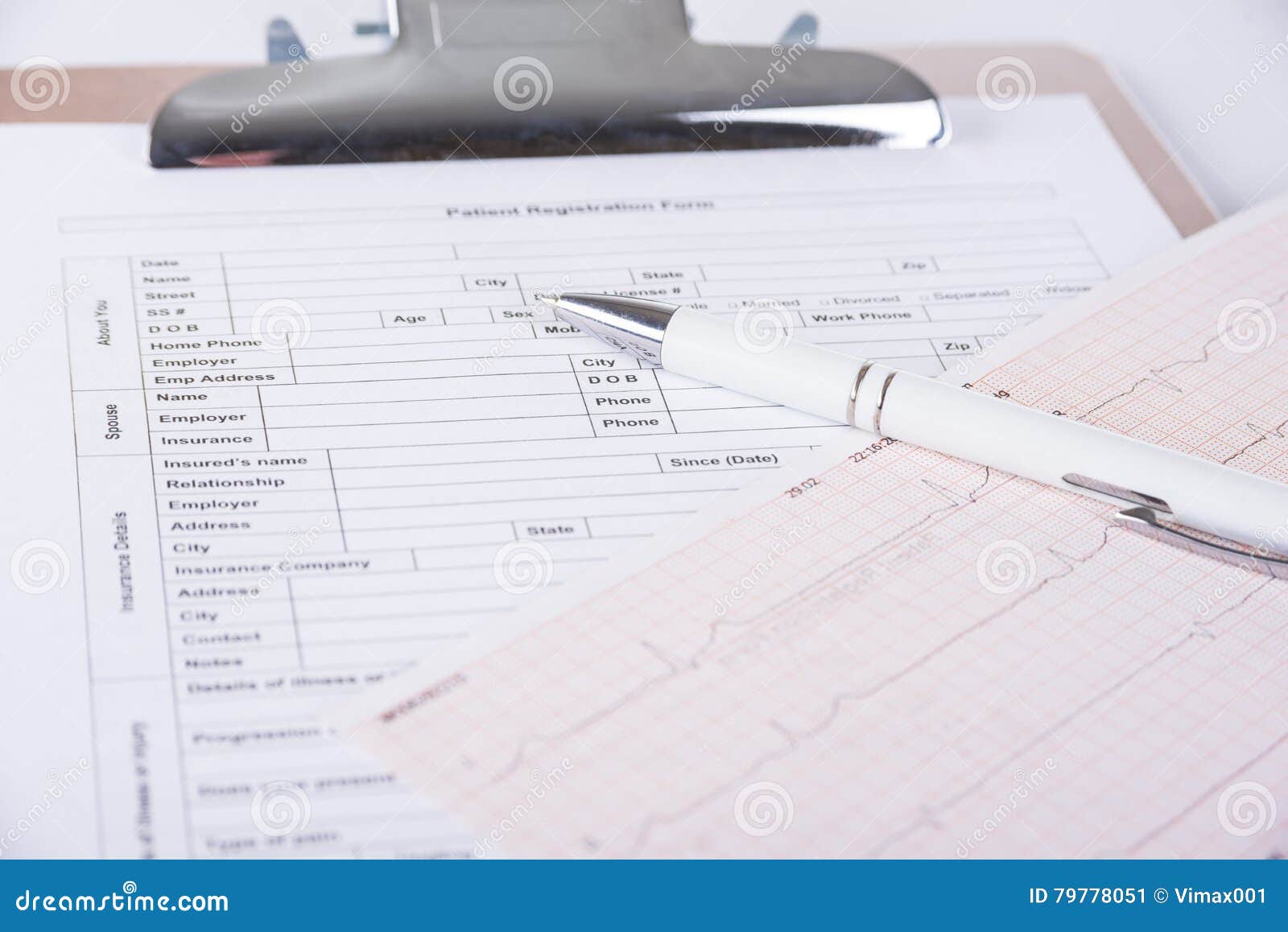Document File with Patient Registration Form and Cardiogram Stock Image ...