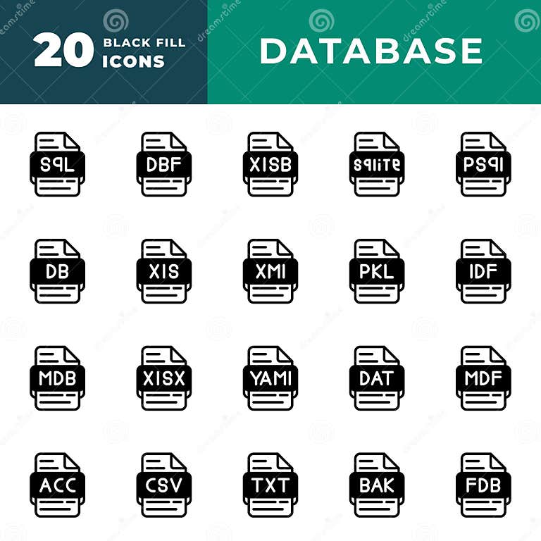Document File Type Icon Set. Files and Extension Format Icons. Black ...