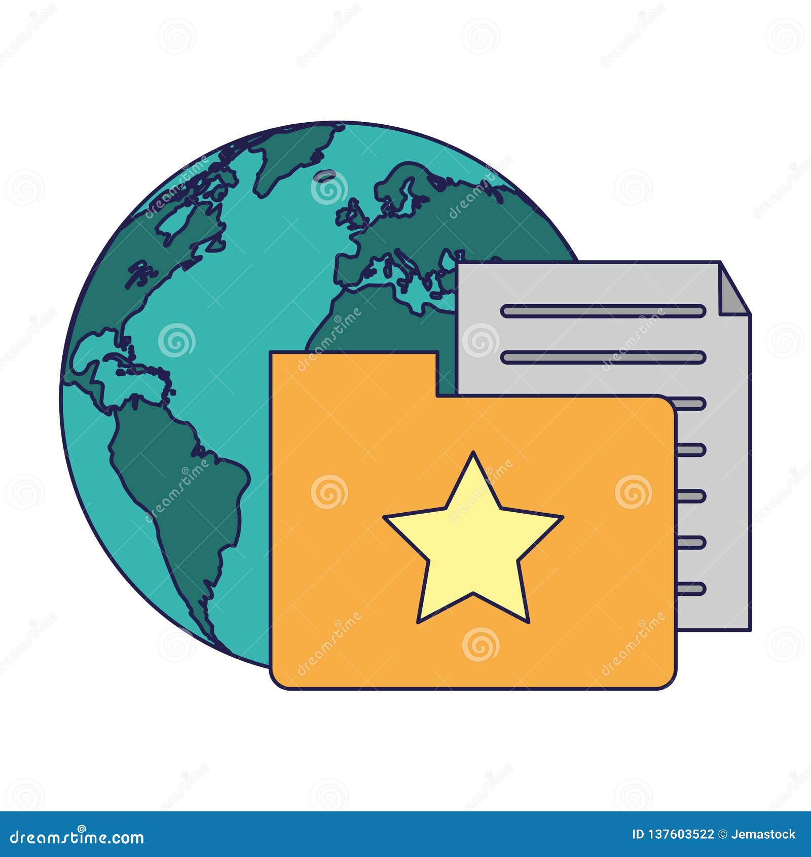 Document with File and World Symbol Stock Vector - Illustration of ...