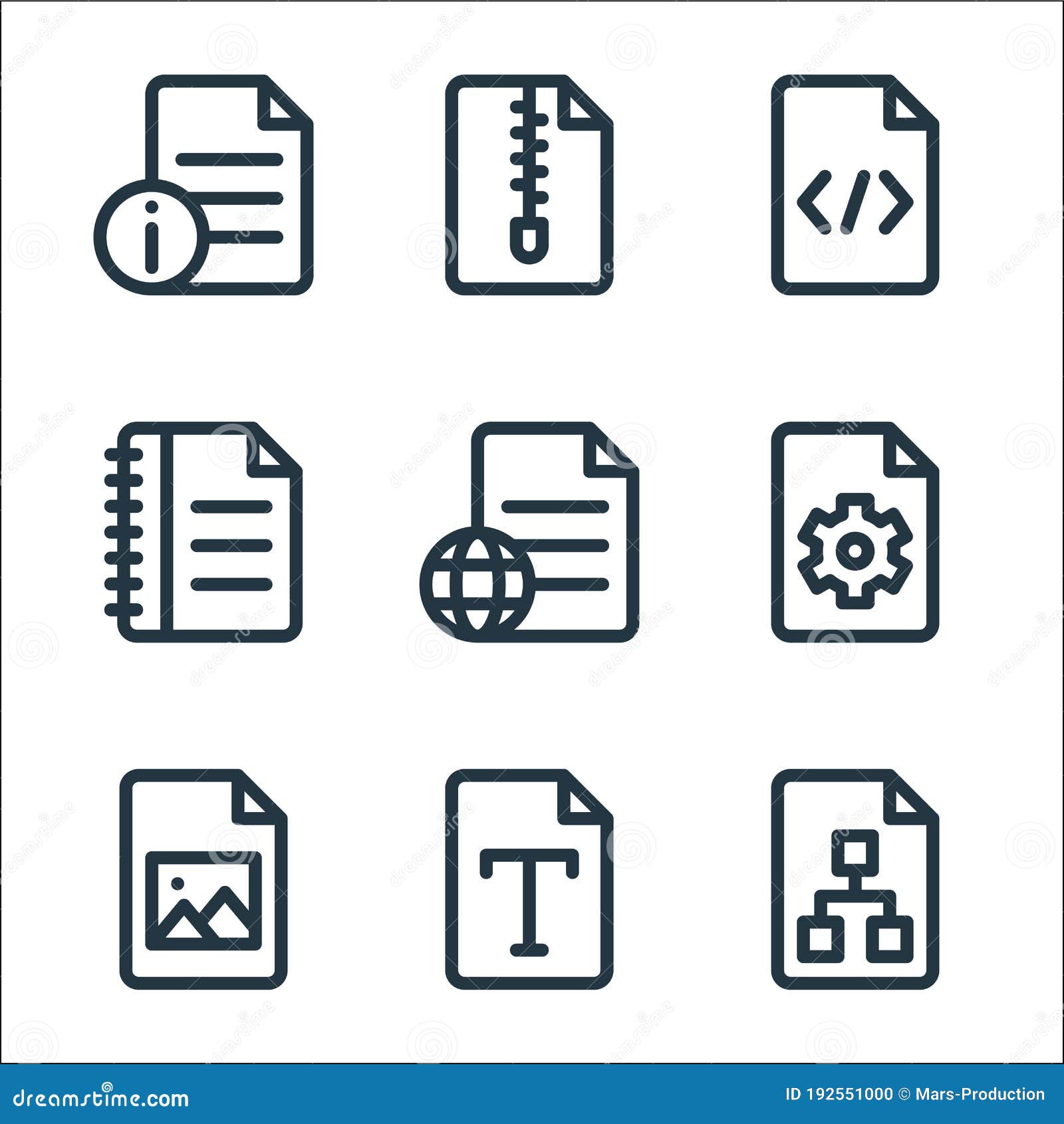 Document and Files Line Icons. Linear Set Stock Vector - Illustration ...