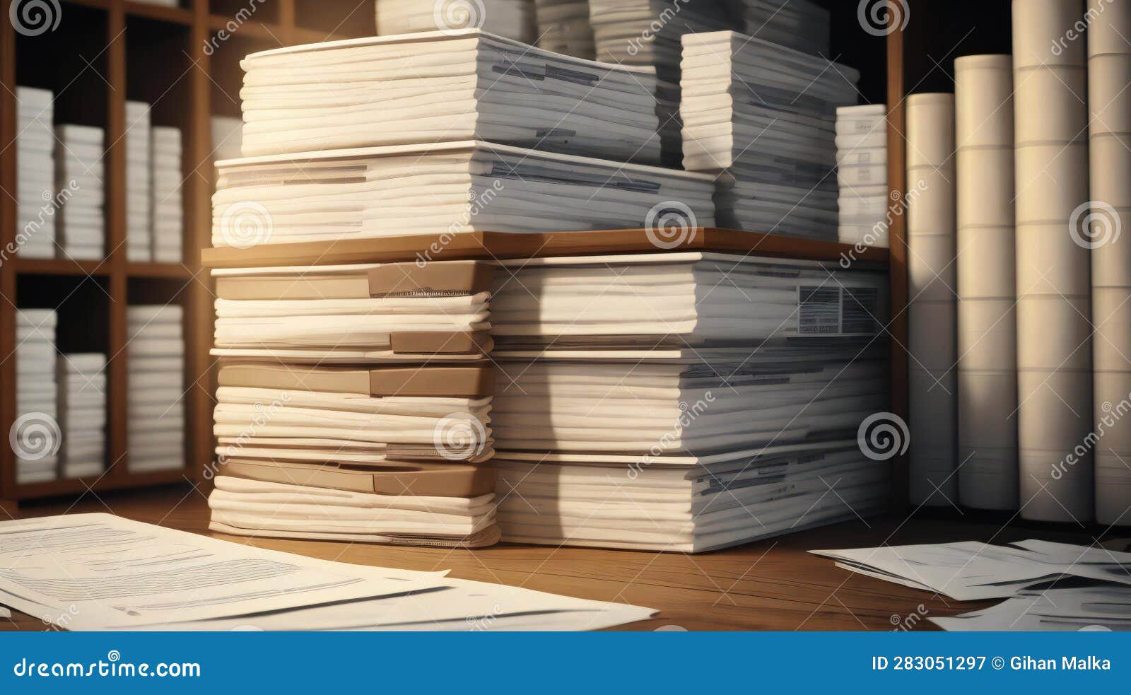 Document Files on Table and Racks Stock Illustration - Illustration of ...