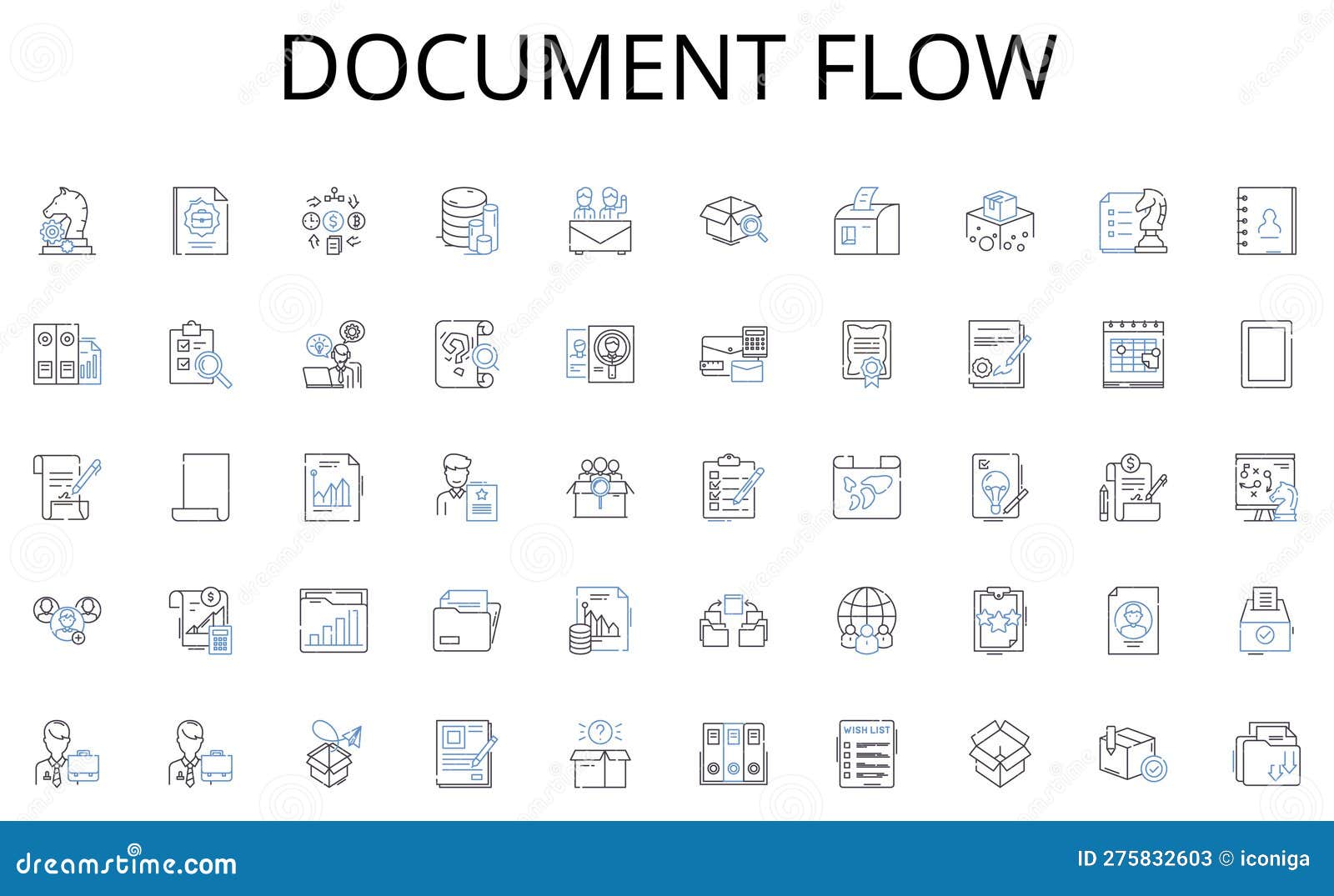 Document Flow Line Icons Collection. Powerful, Heavy, Durable ...