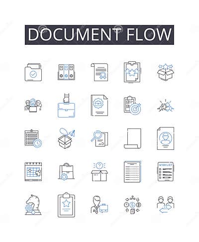 Document Flow Line Icons Collection. Workflow Management, Information ...