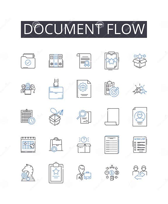 Document Flow Line Icons Collection. Workflow Management, Information ...