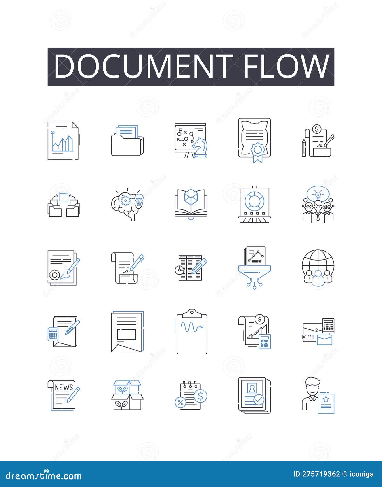 Document Flow Line Icons Collection Workflow Management Information