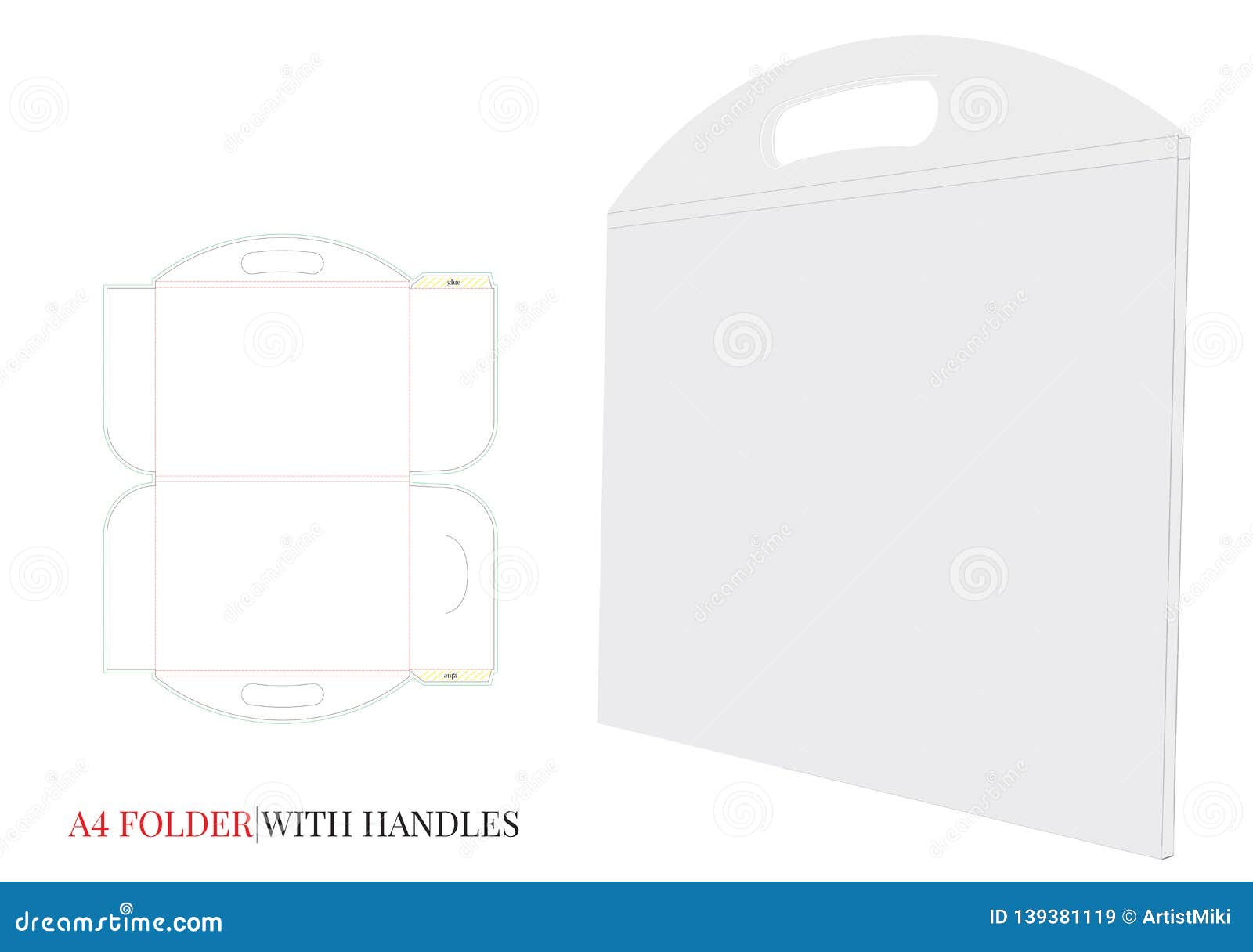 Document Folder A4 with Handle Template, Paper Briefcase. Vector with ...
