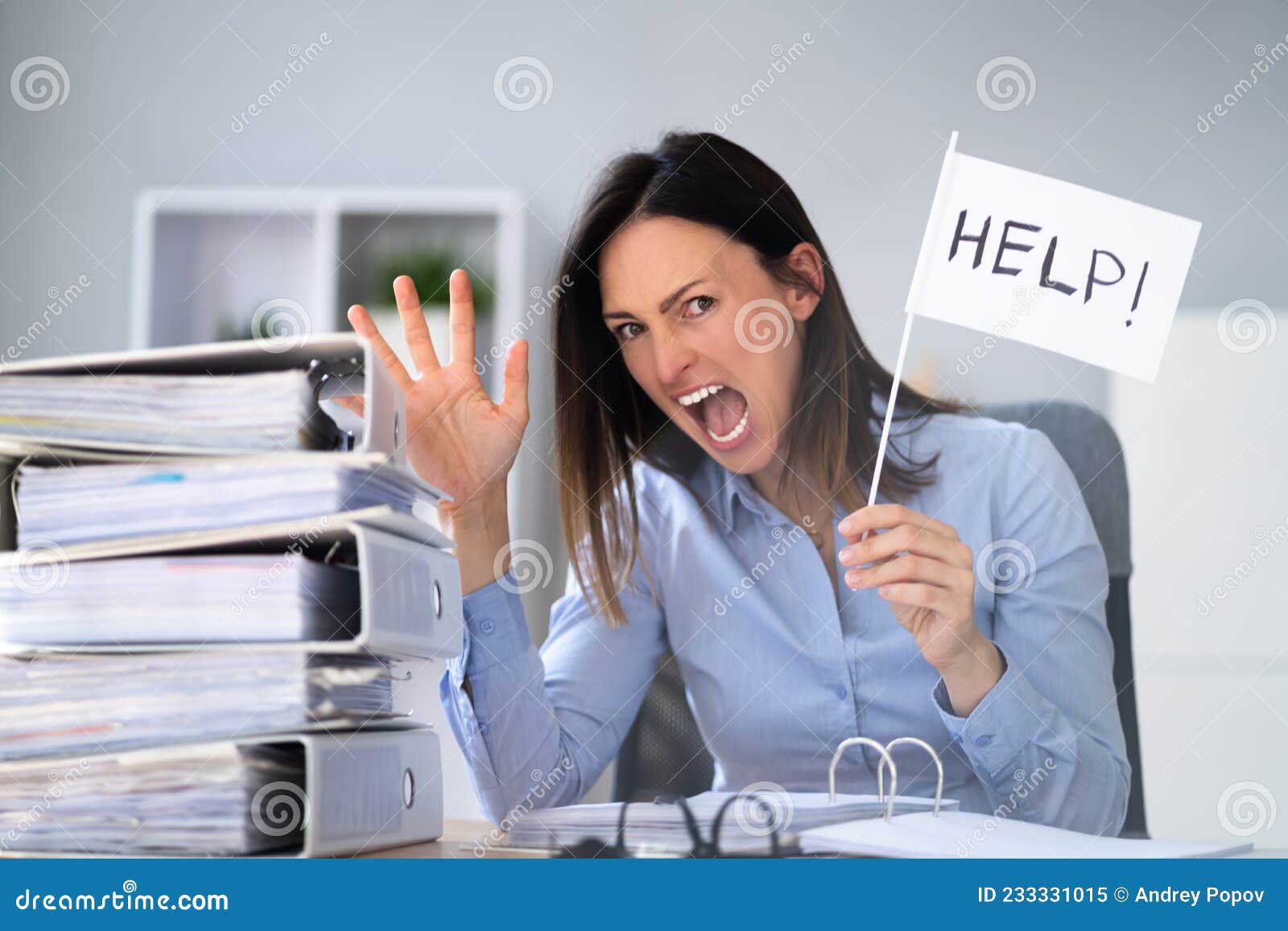 Document Folder Pile. Frustrated Woman Overloaded Stock Image - Image ...