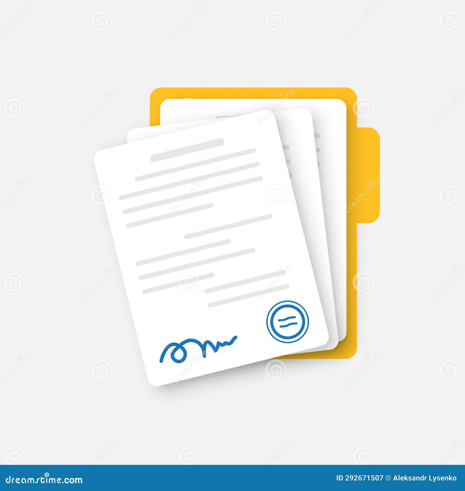 Document, Folder with Stamp and Text Icon in Flat Style. White Papers ...