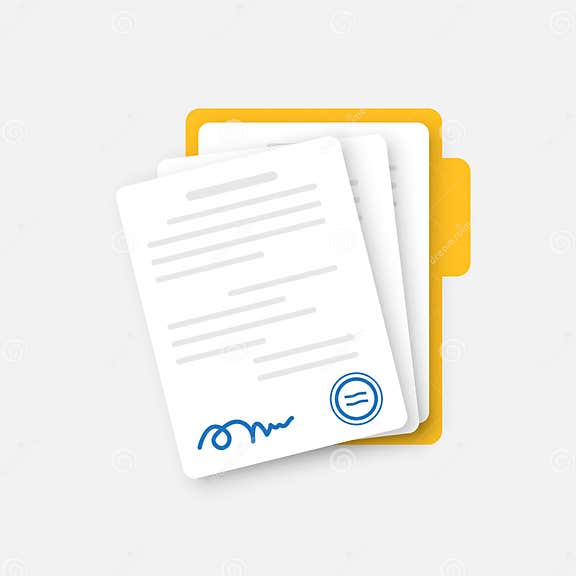 Document, Folder with Stamp and Text Icon in Flat Style. White Papers ...