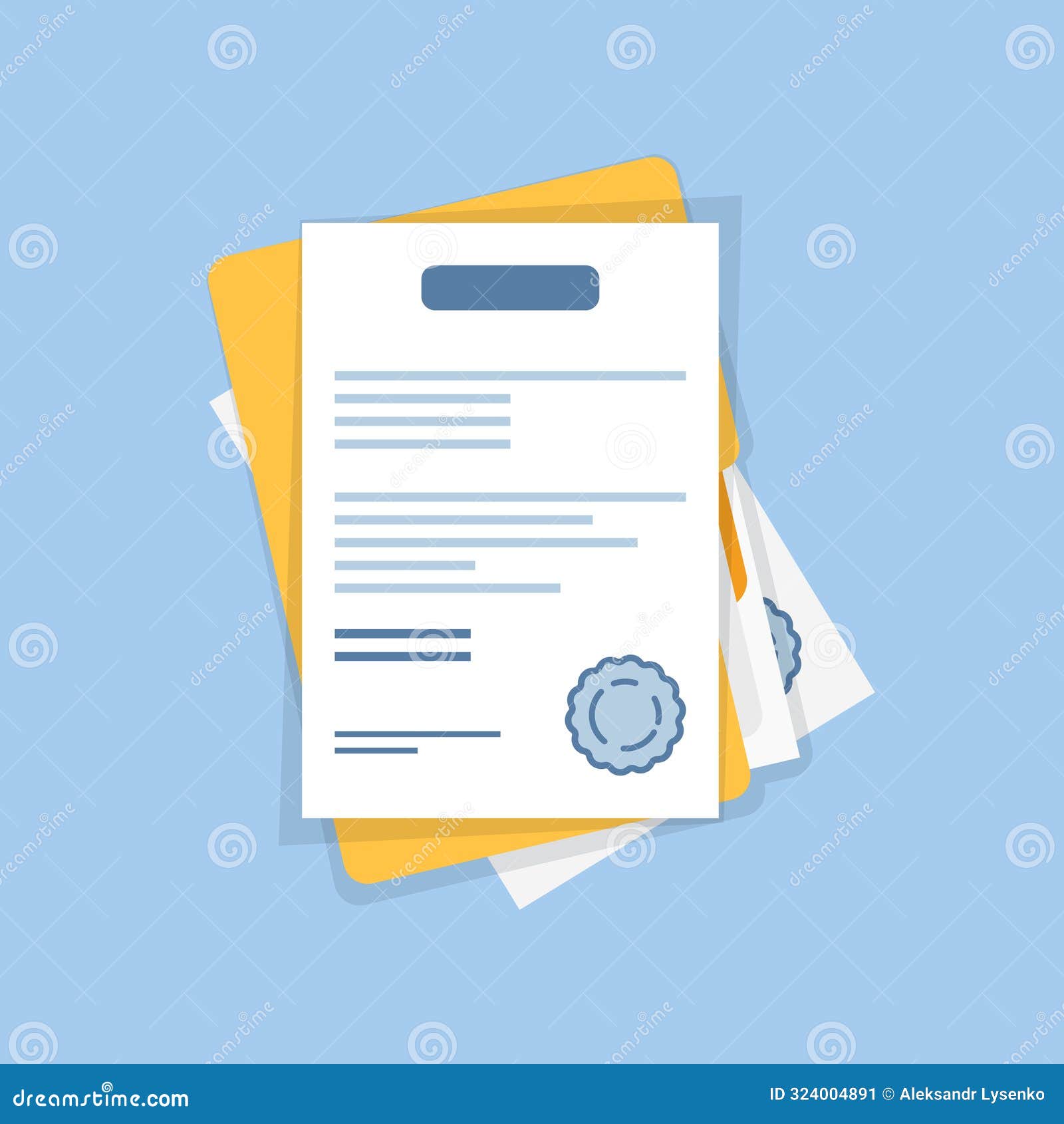 Document, Folder with Stamp and Text Icon in Flat Style. White Papers ...