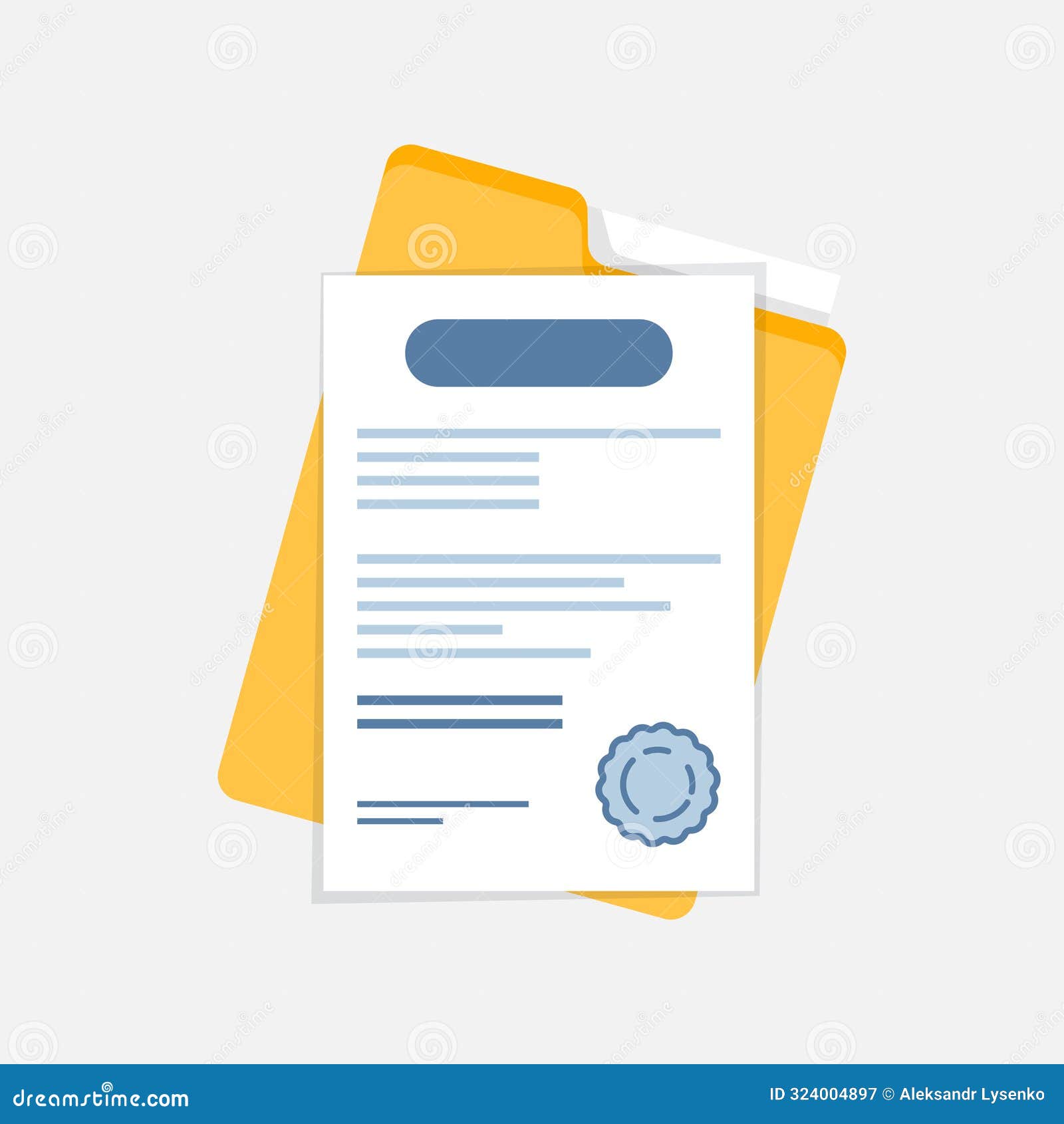 Document, Folder with Stamp and Text Icon in Flat Style. White Papers ...
