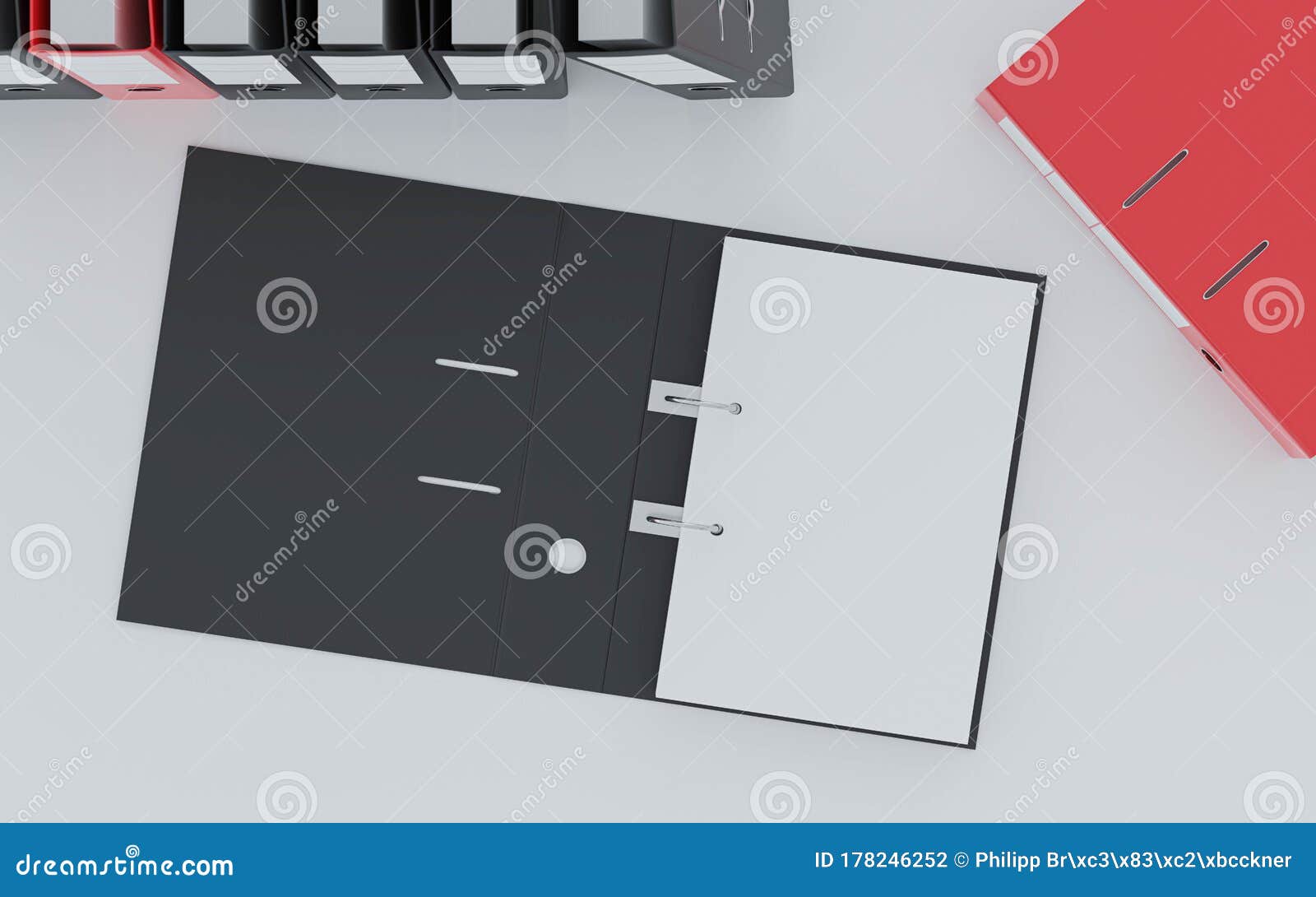 Document Folders Standing on White Desk in Office Loft with Copy Space ...