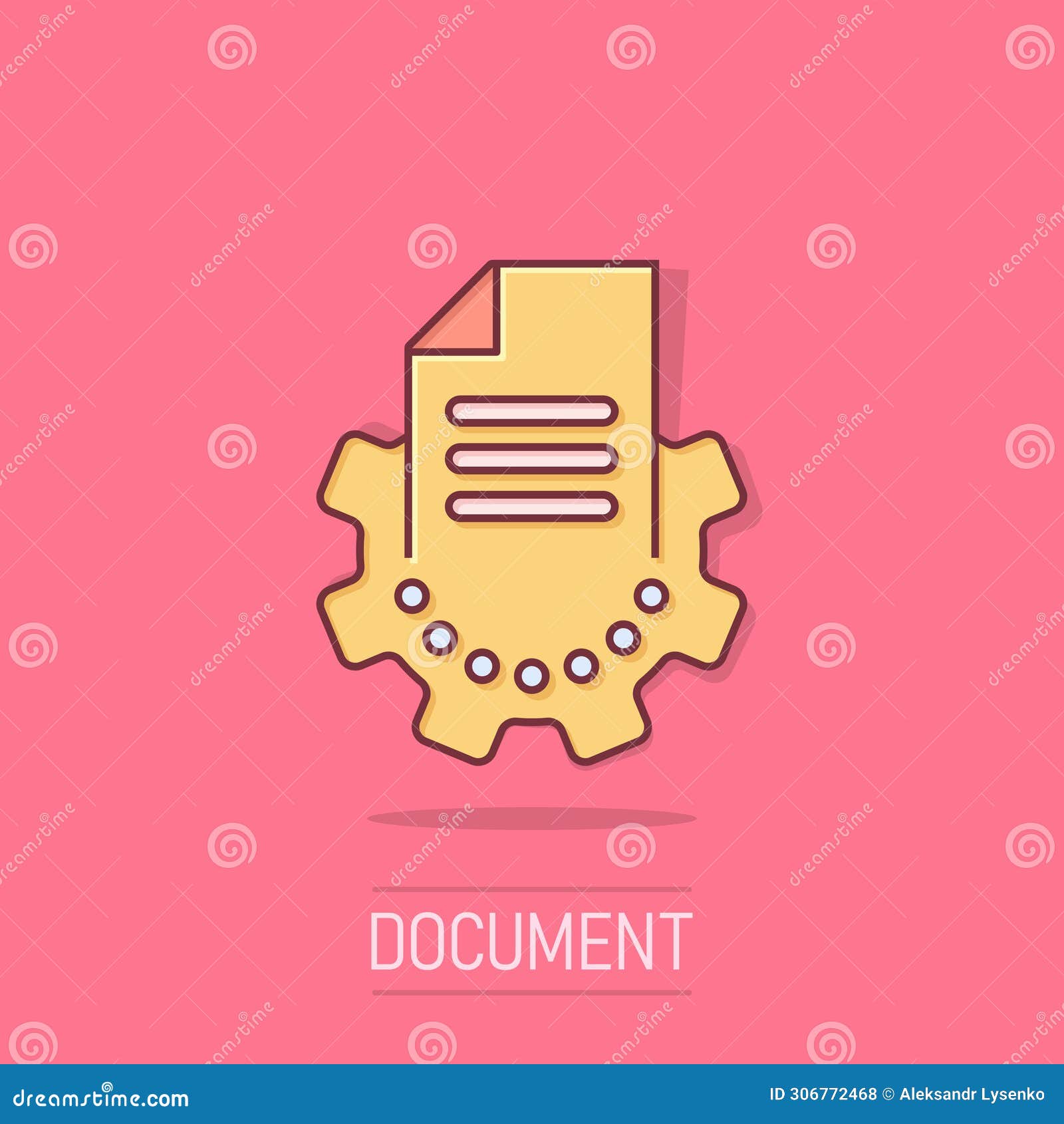 Document with Gear Icon in Comic Style. Big Data Processing Cartoon Vector Illustration on ...
