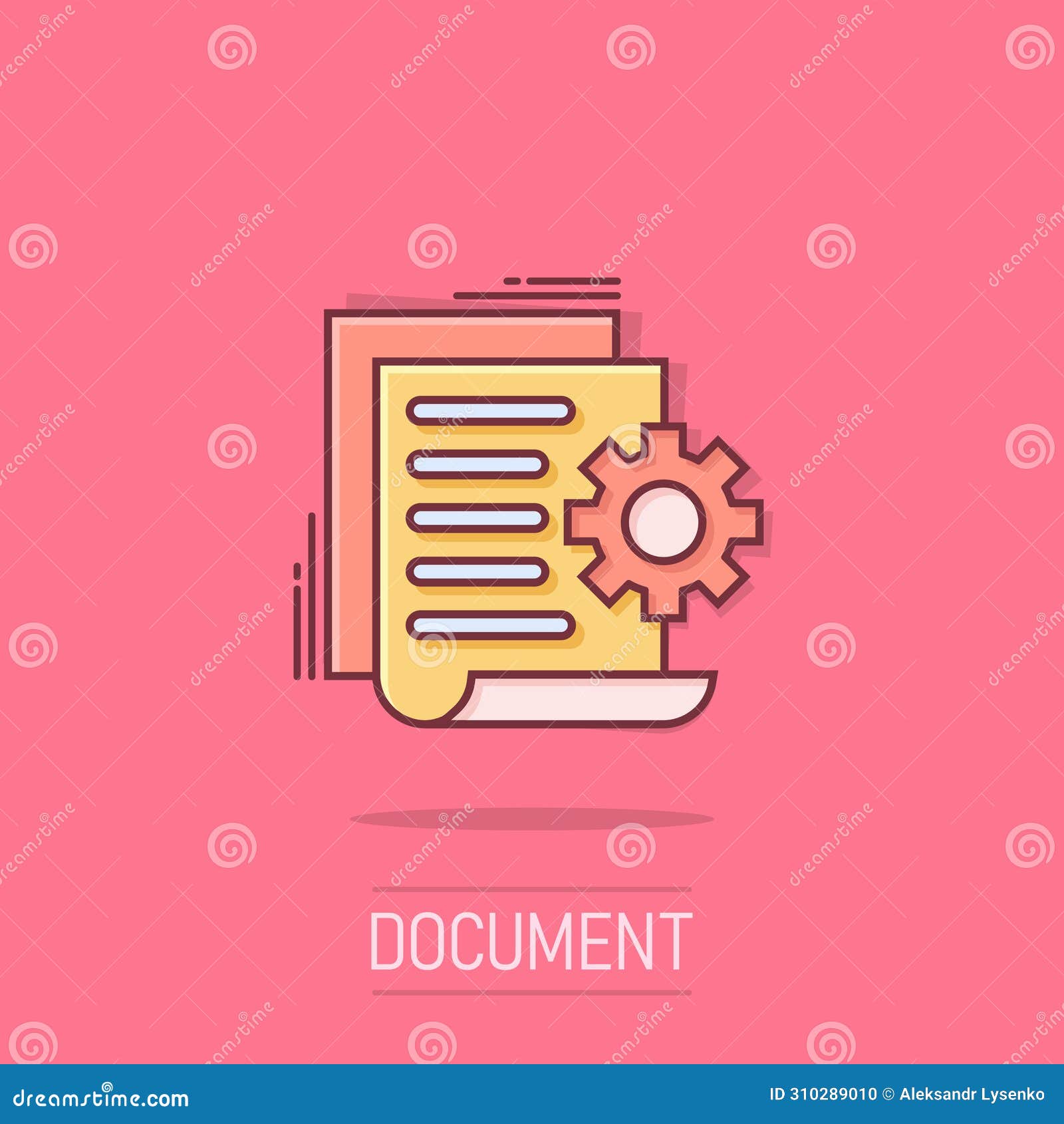 Document with Gear Icon in Comic Style. Big Data Processing Cartoon ...