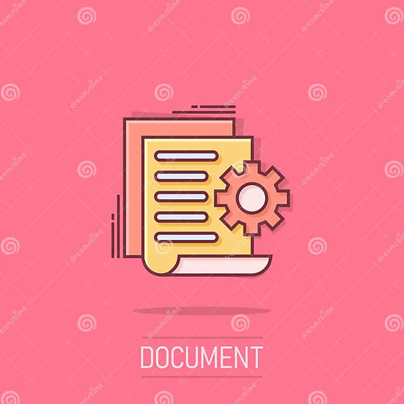 Document with Gear Icon in Comic Style. Big Data Processing Cartoon ...