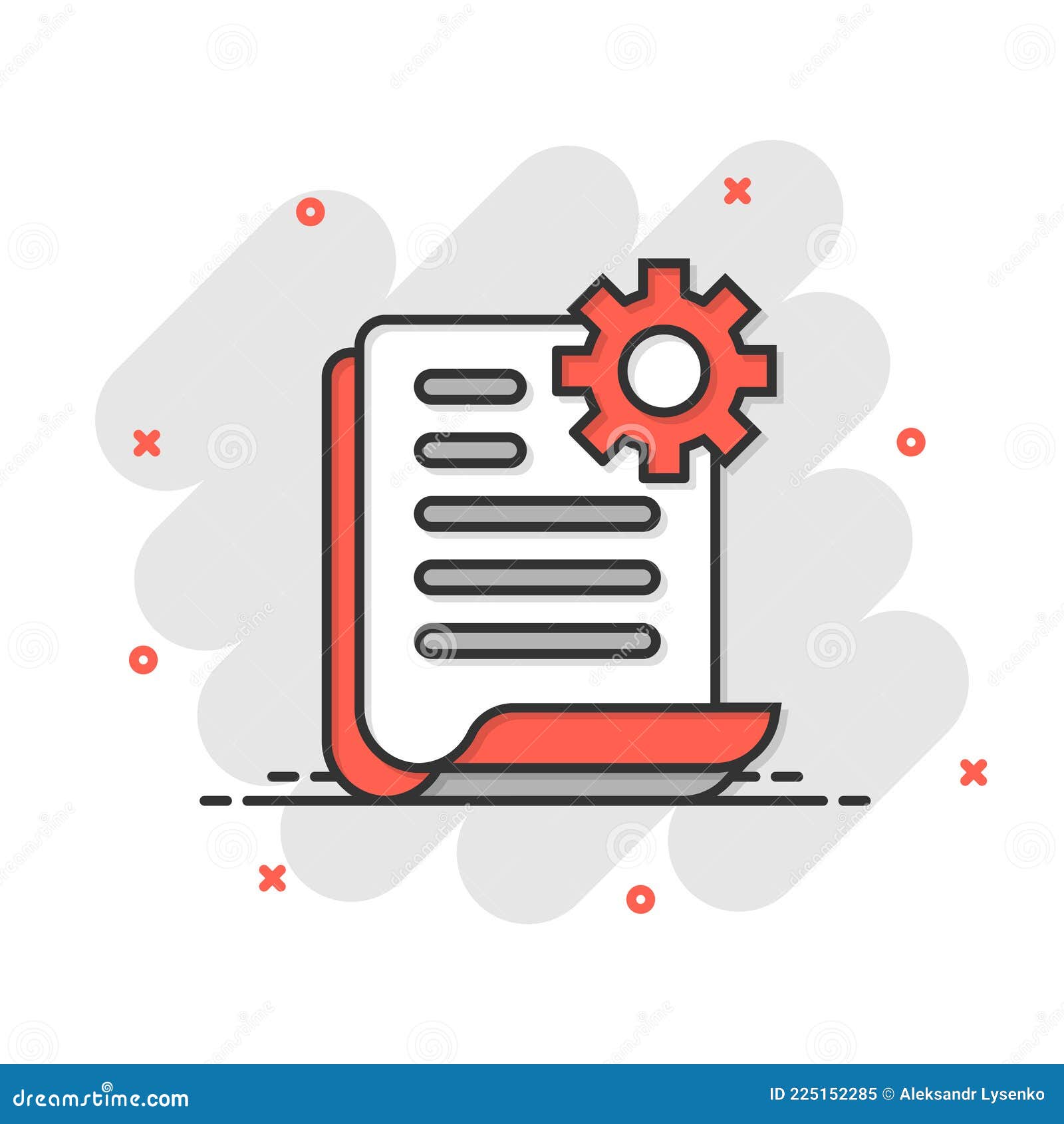 Document with Gear Icon in Comic Style. Big Data Processing Cartoon ...
