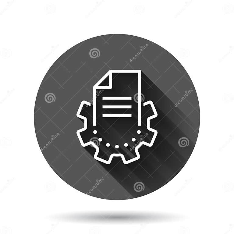 Document with Gear Icon in Flat Style. Big Data Processing Vector Illustration on Black Round ...