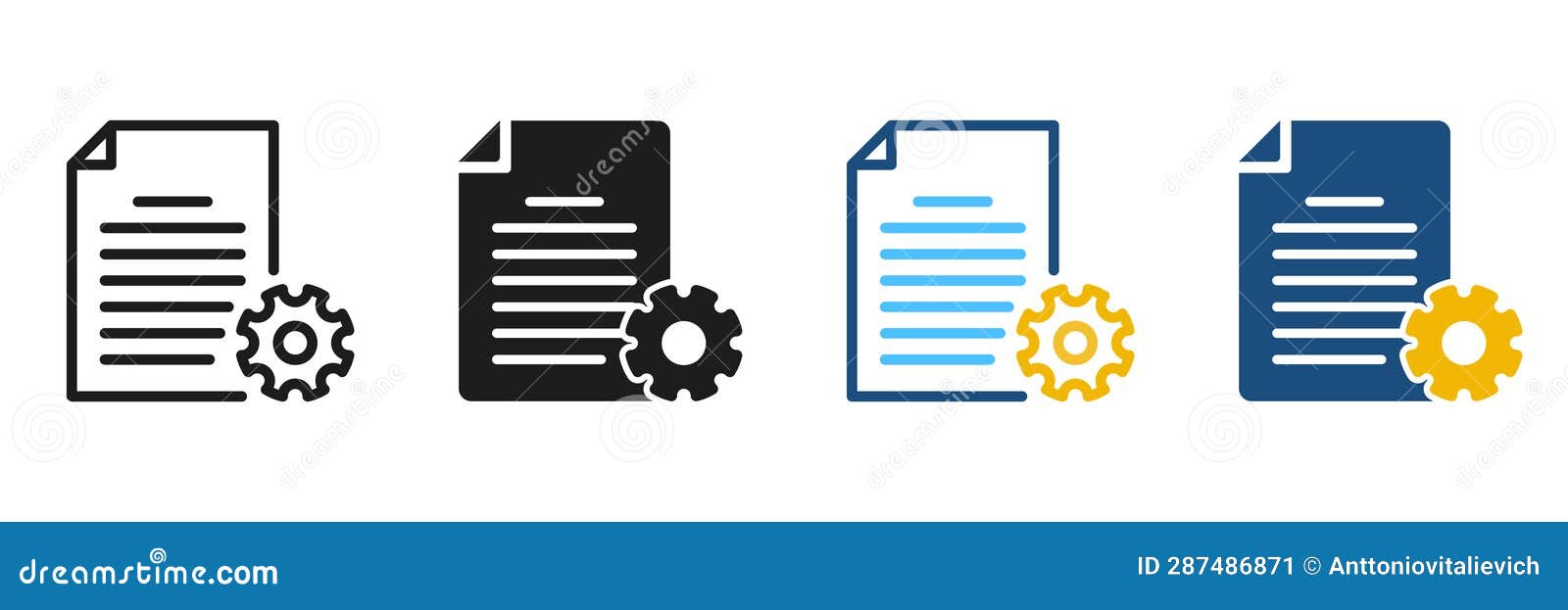 Document with Gear Line and Silhouette Icon Set. Project Management ...