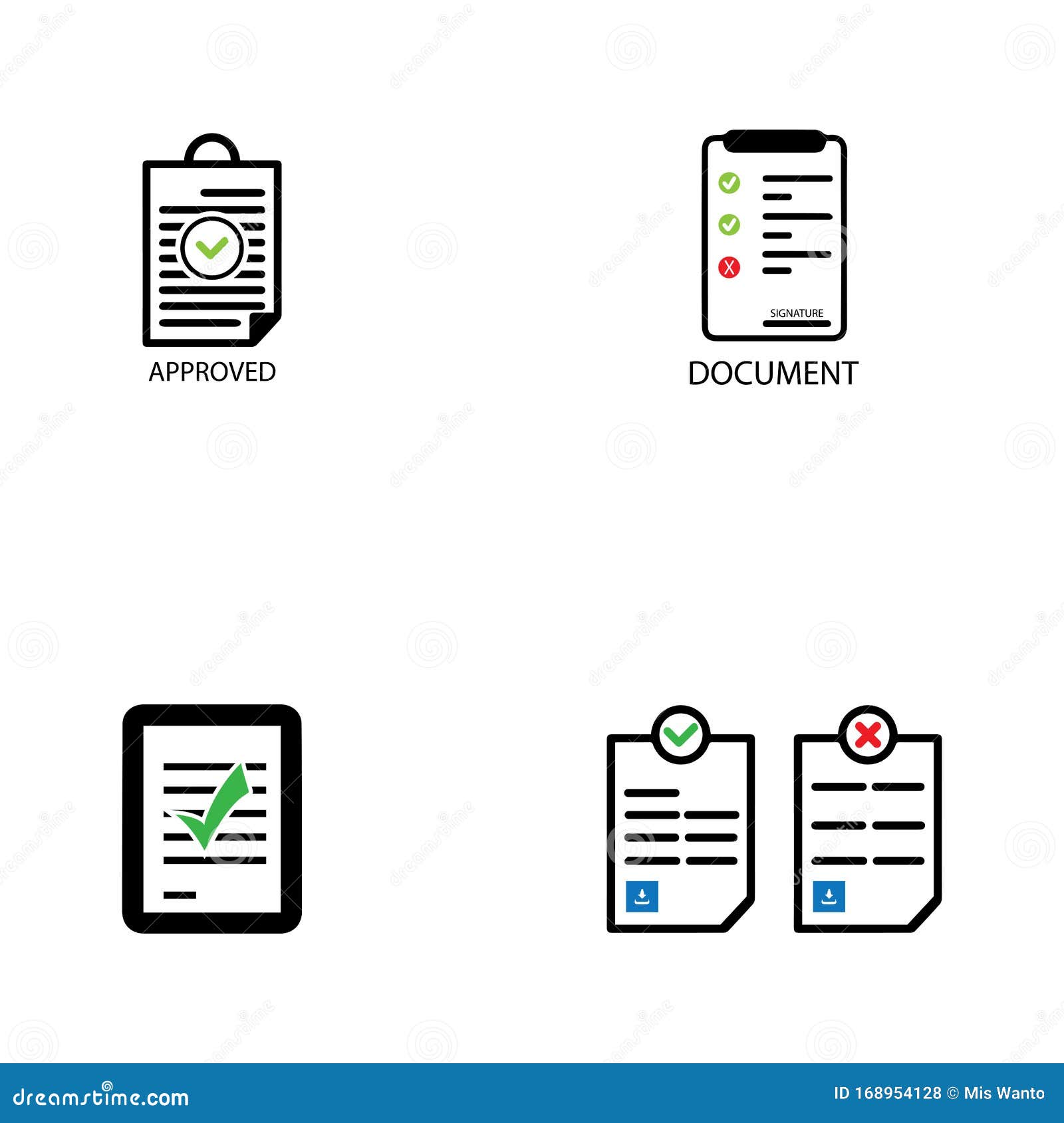 Document Icon with Check and Cross Symbol Vector Illustration Stock ...