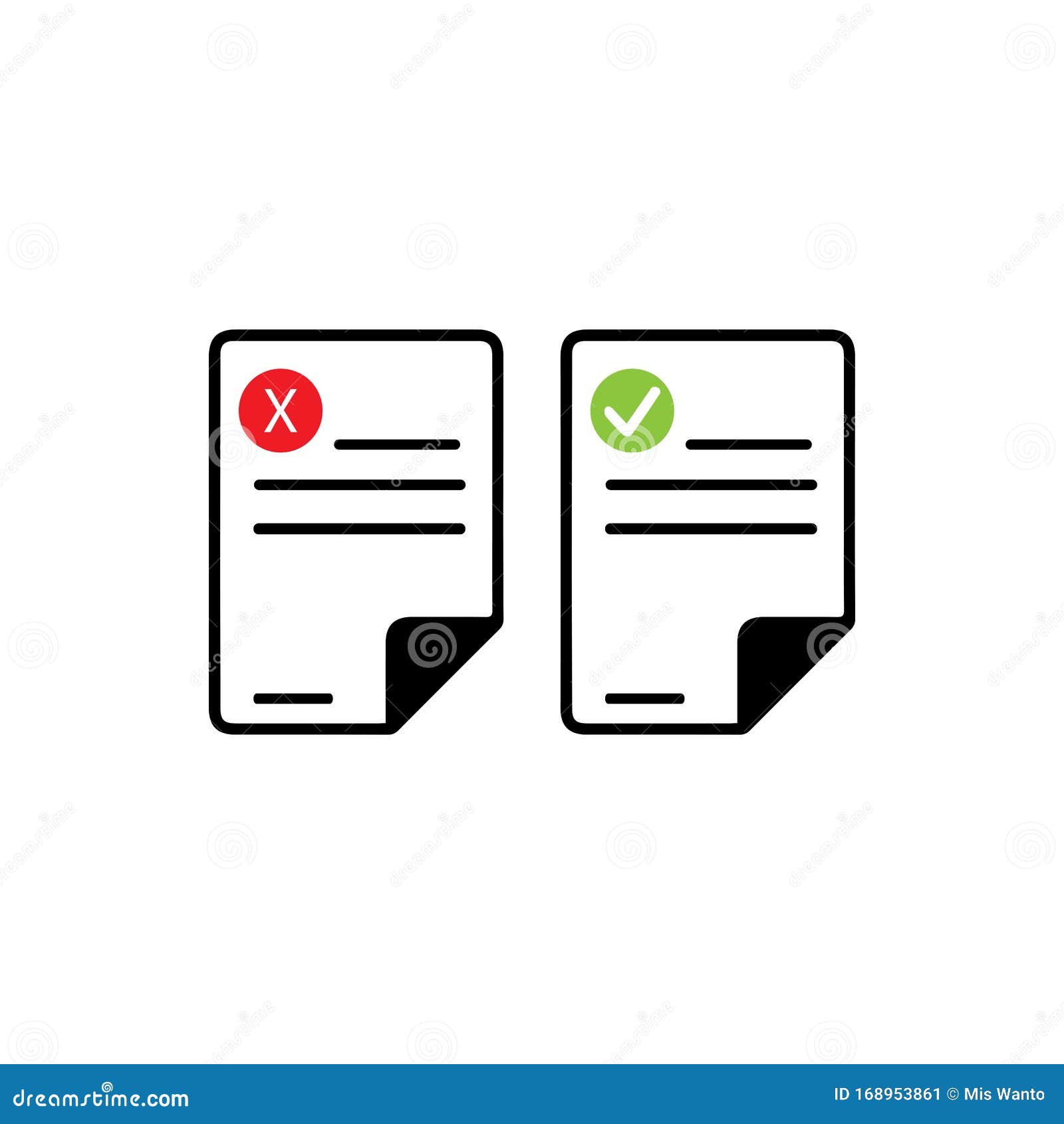 Document Icon with Check and Cross Symbol Vector Illustration Stock ...