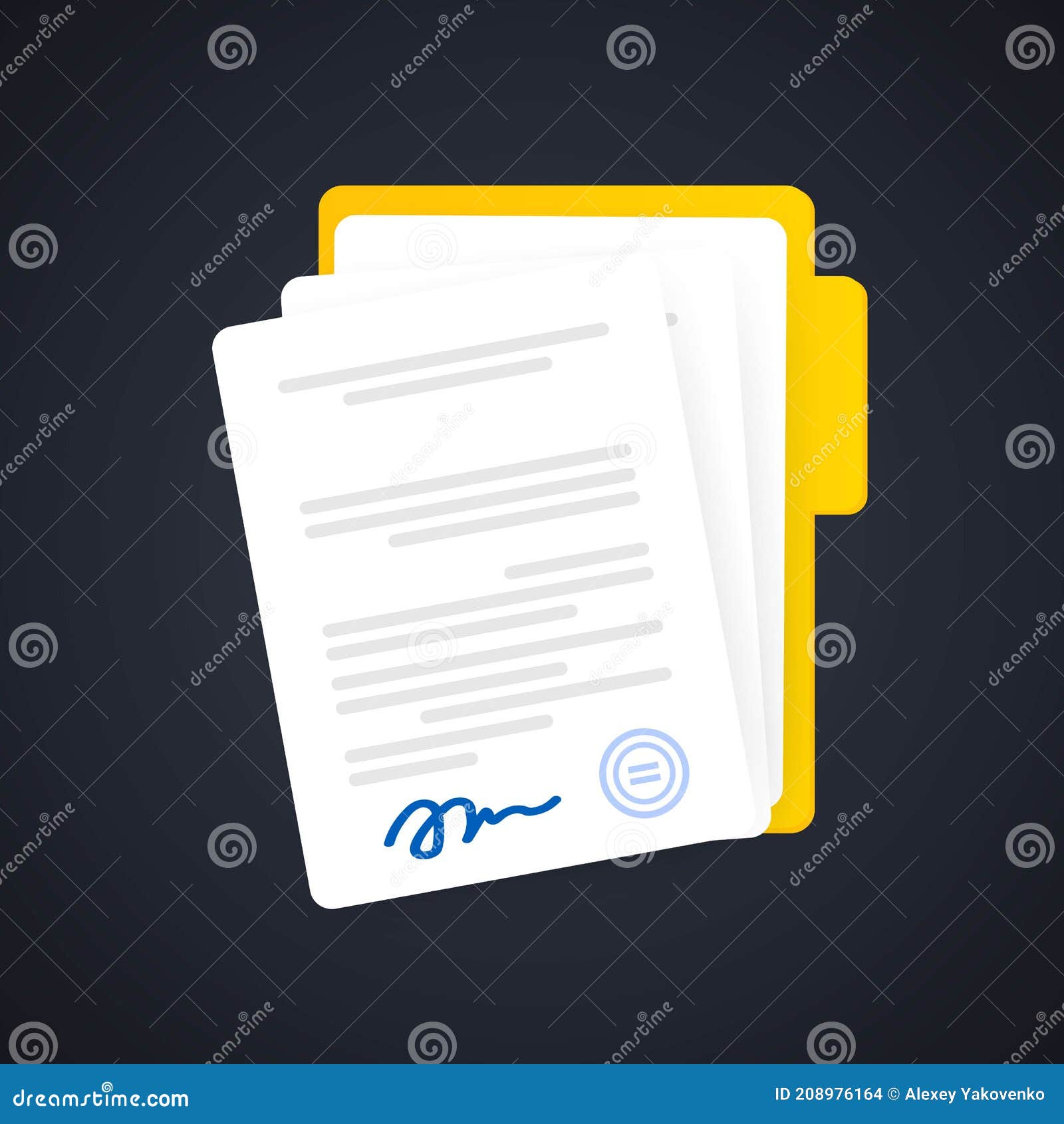 Document Icon. Paper Documents in Folder with Signature and Text ...