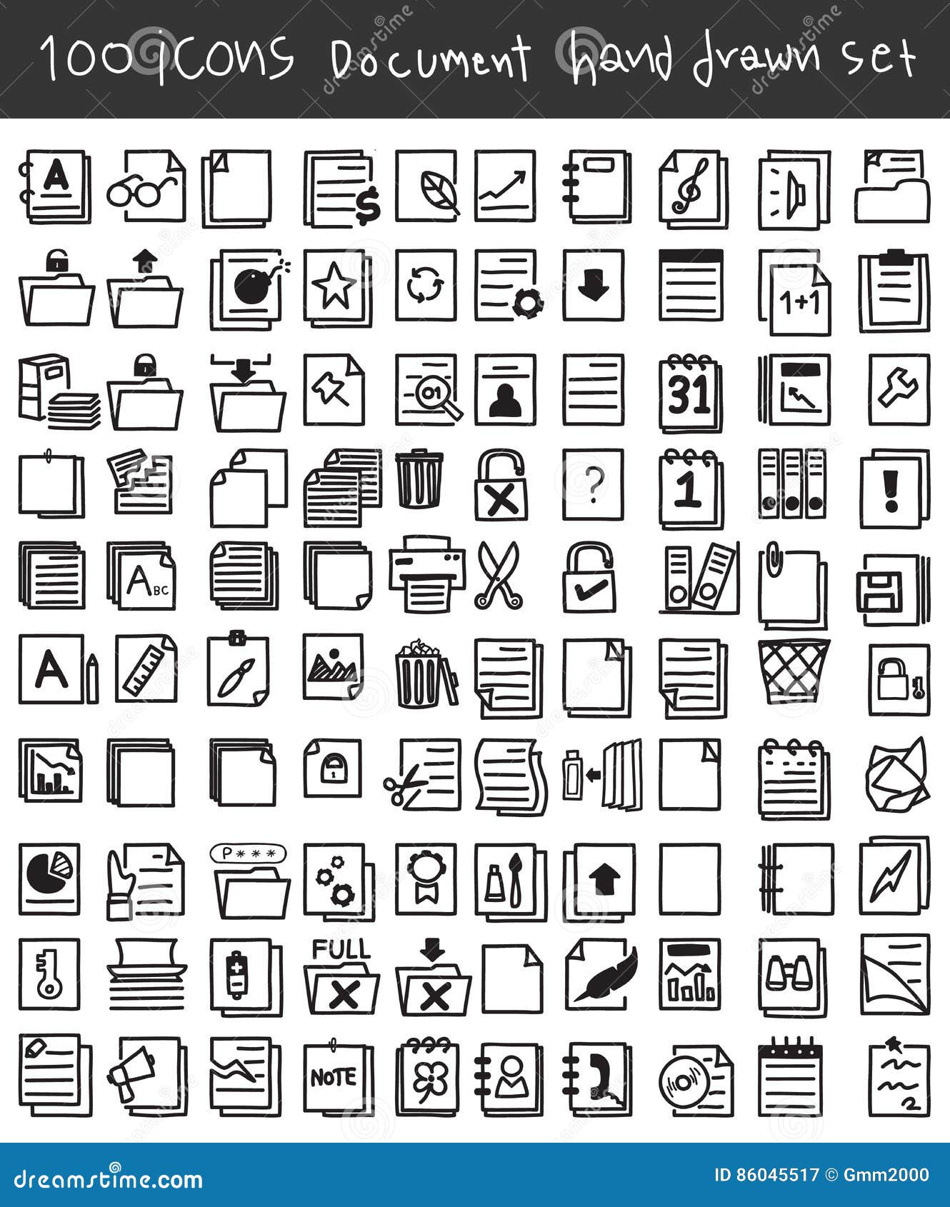 Document Icon Set Hand Drawn Vector Line Art Cute Illustration Stock ...