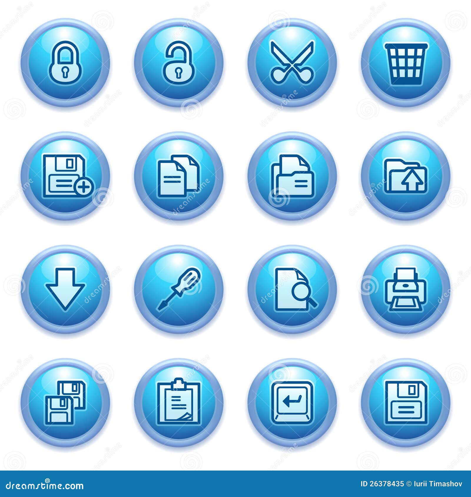 Document Icons on Blue Buttons, Set 1. Stock Vector - Illustration of ...