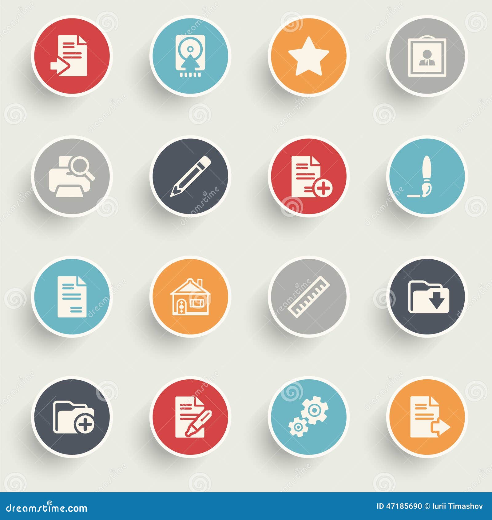 Document Icons with Color Buttons on Gray Background. Stock Vector ...