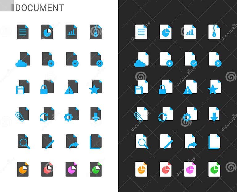 Document Icons Light and Dark Theme Stock Vector - Illustration of copy ...