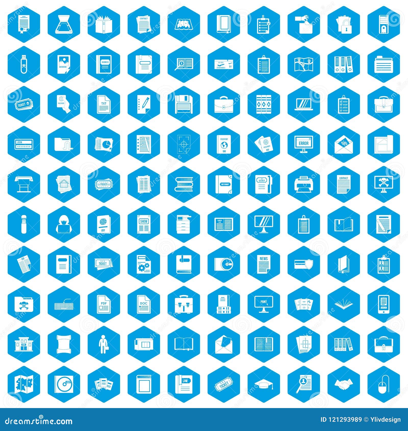100 Document Icons Set Blue Stock Vector - Illustration of archive ...