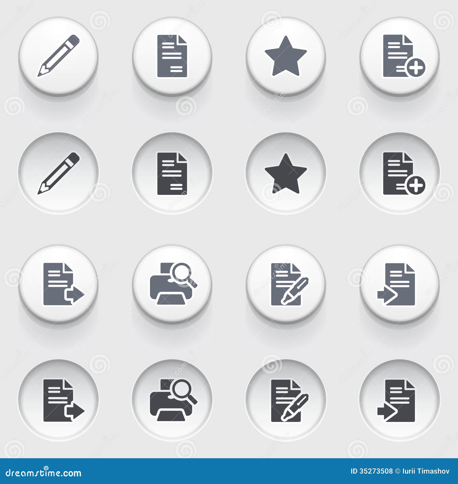 Document Icons on White Buttons. Set 1. Stock Vector - Illustration of ...