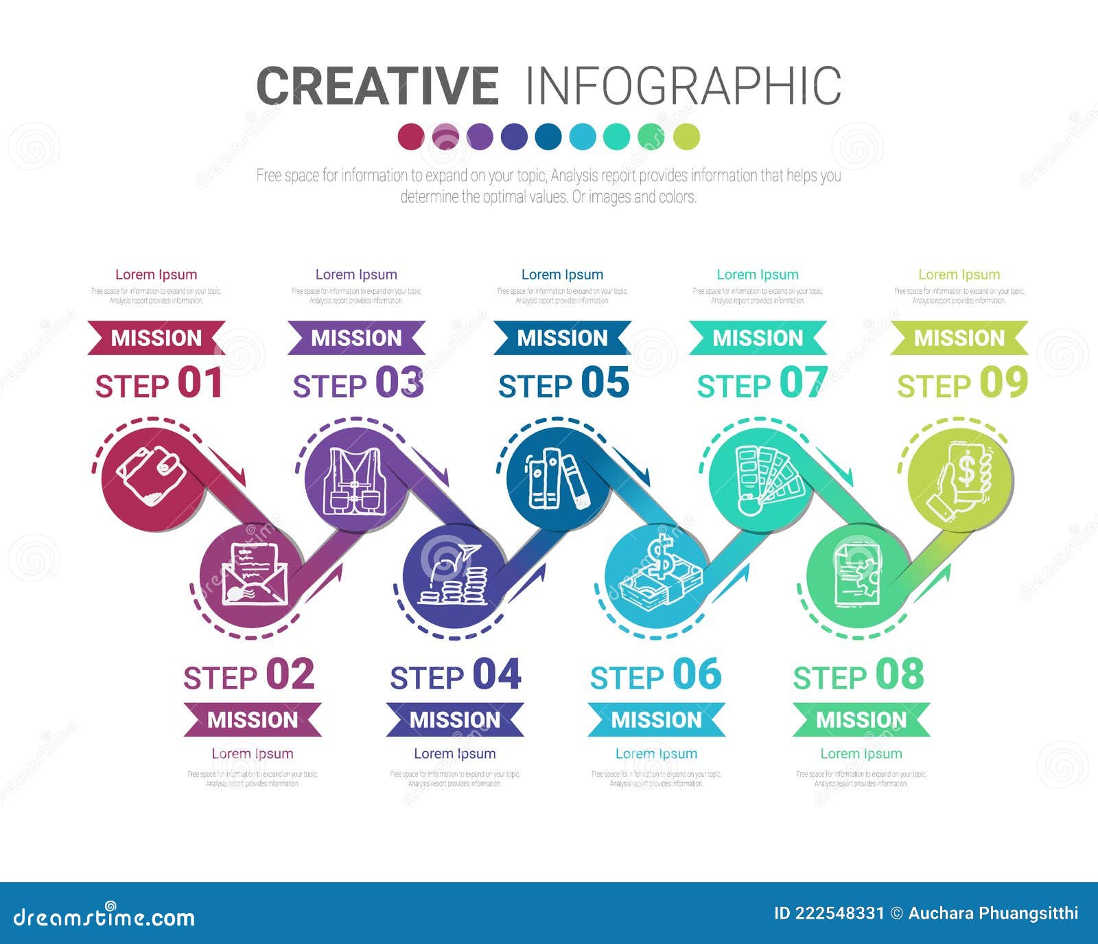 Process Diagram Design Template with 9 Options Stock Vector ...