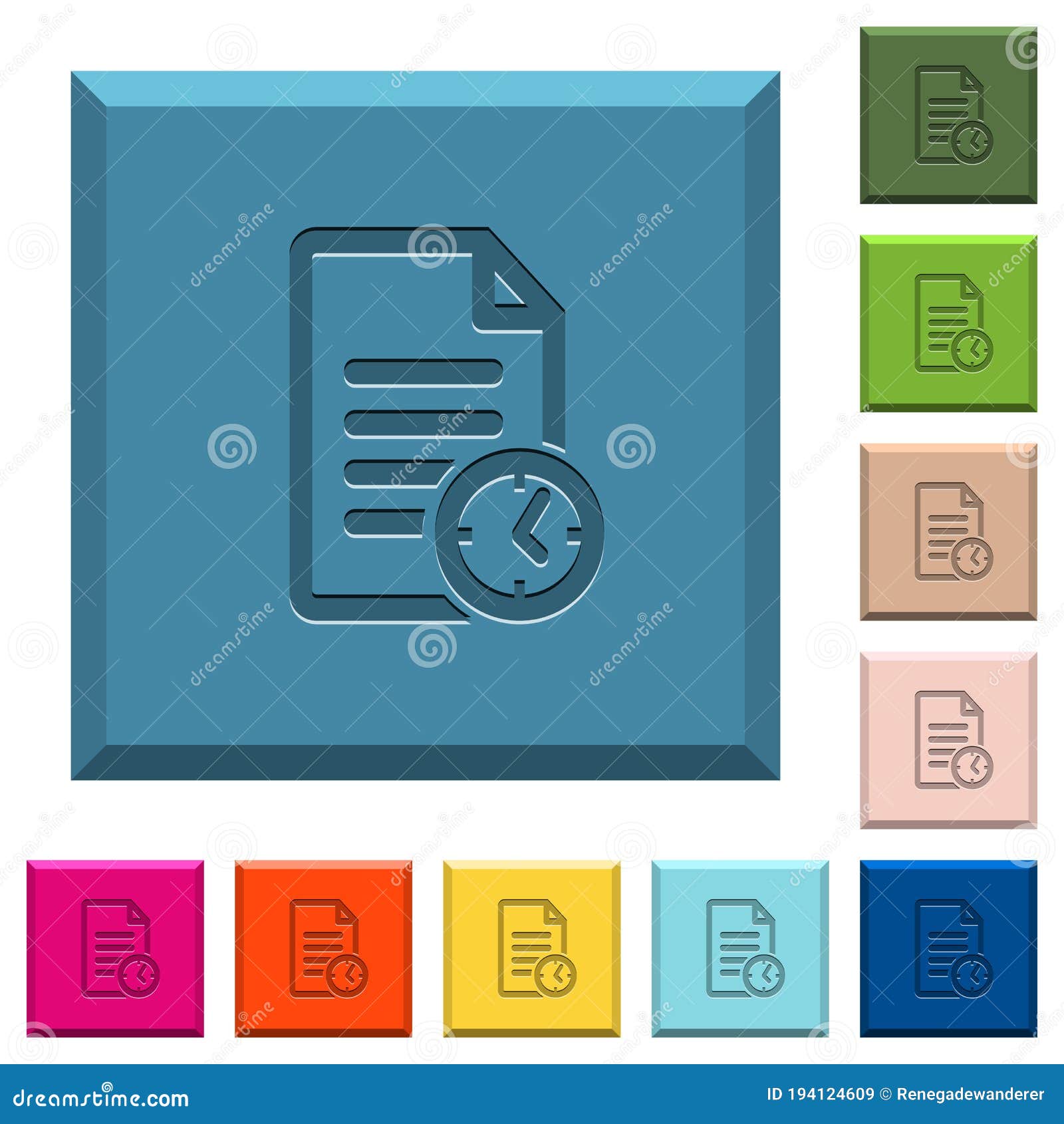 Document Last Modified Time Engraved Icons on Edged Square Buttons ...
