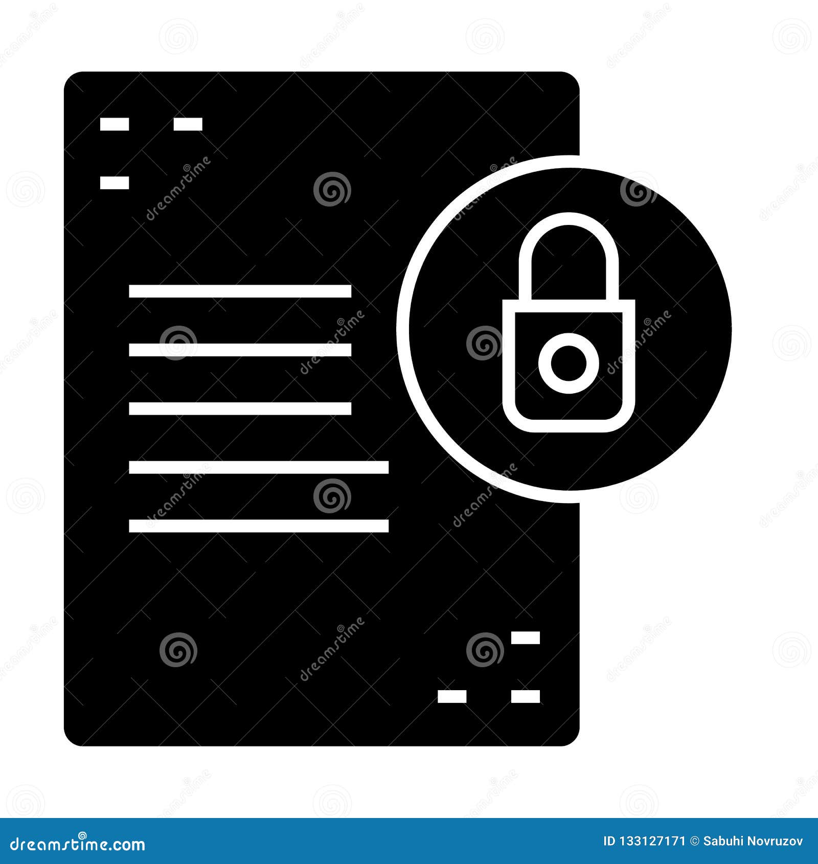 Document with Lock Solid Icon. List with Padlock Vector Illustration ...