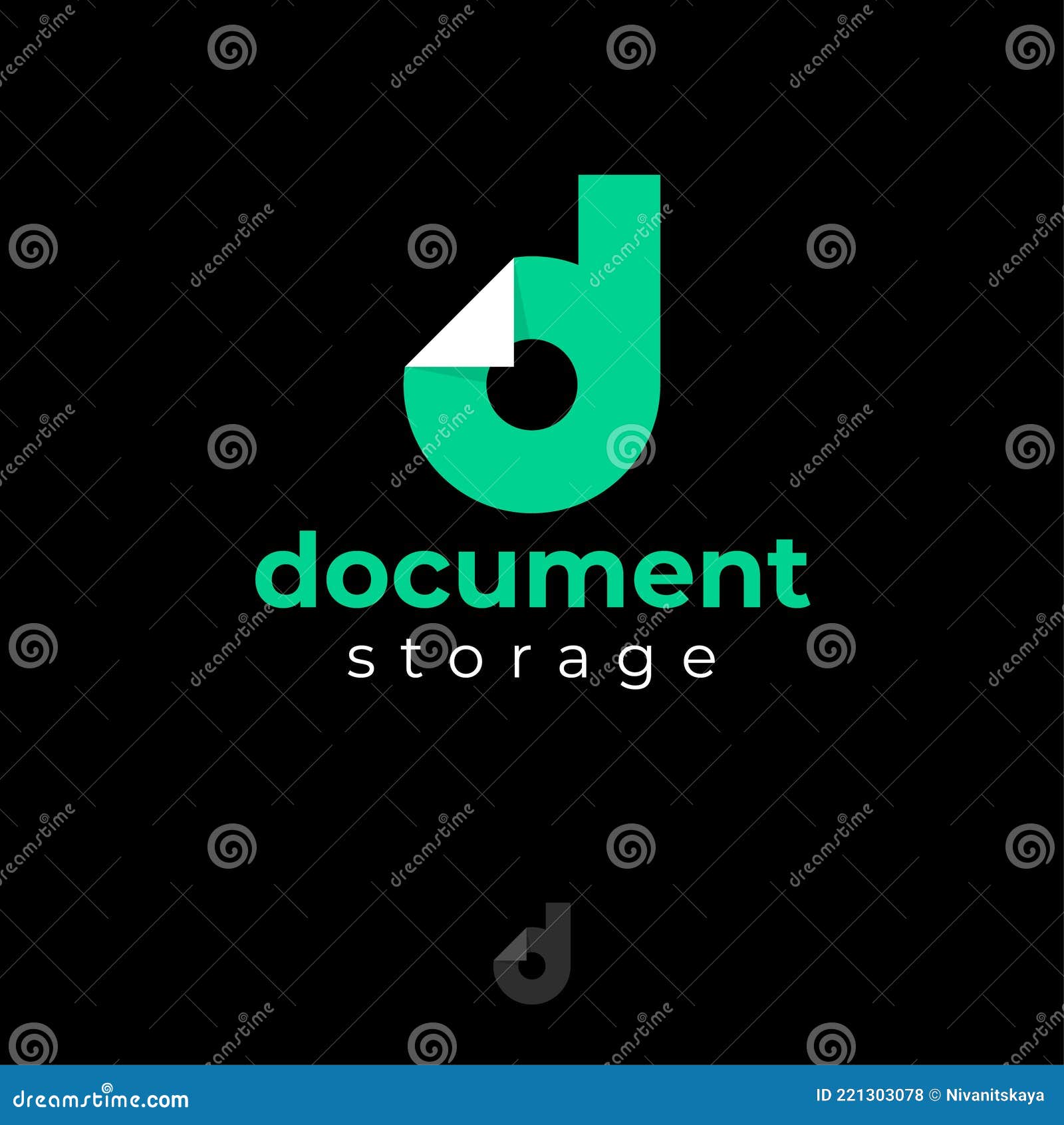 Document Logo. Green D Monogram. Letter D with Bended Corner Like ...
