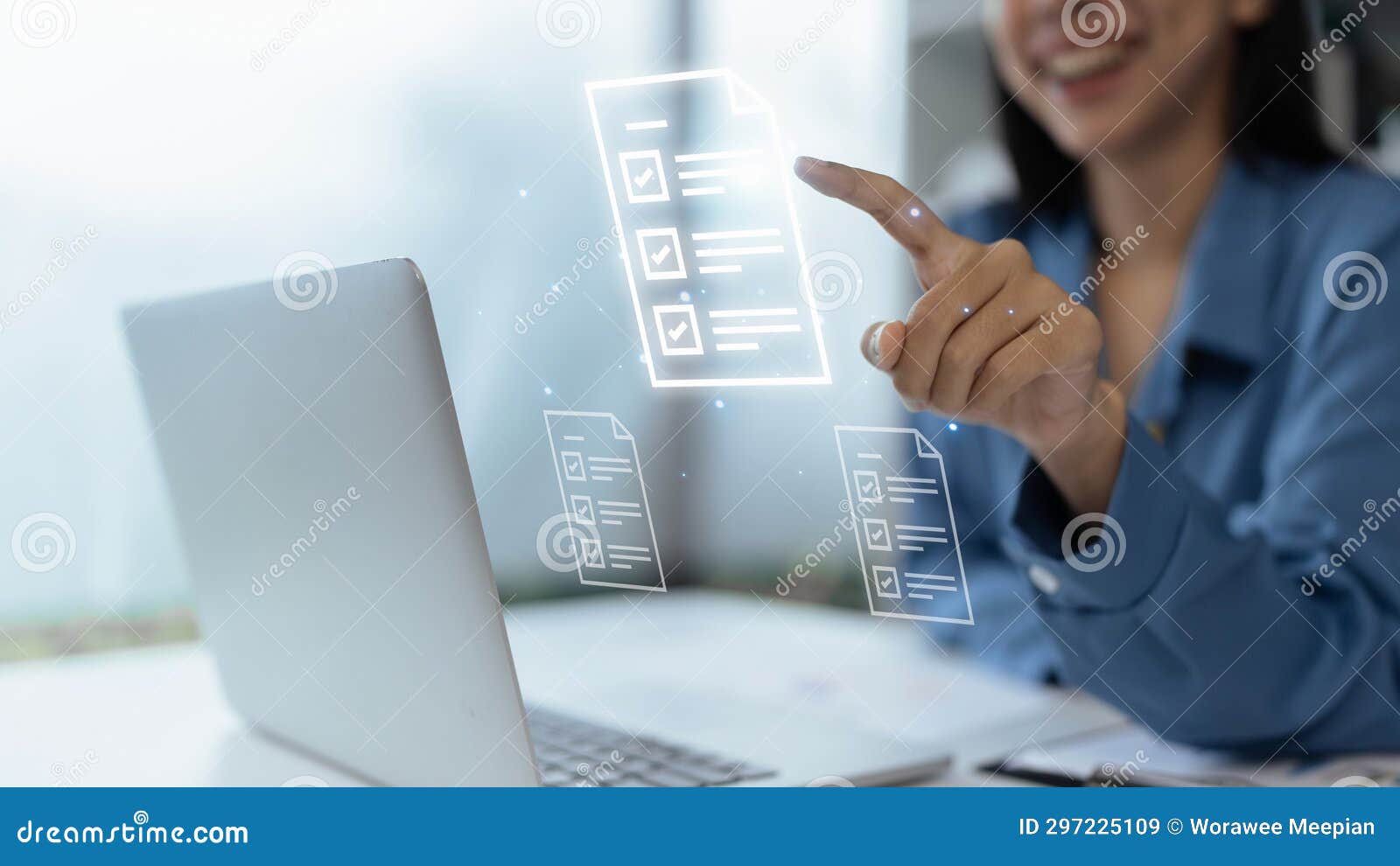 Document Management Concept, Businesswomen Check Electronic Document on ...