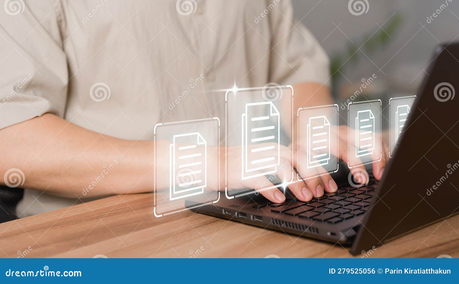 Employee Typing on a Computer Keyboard Checking Documents in Office ...