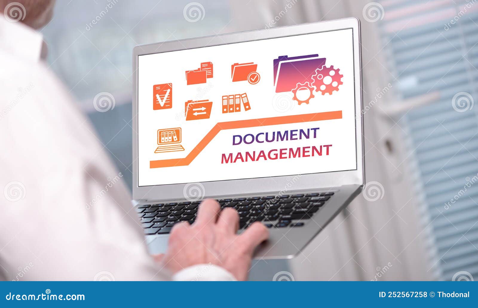 Document Management Concept on a Laptop Screen Stock Photo - Image of ...